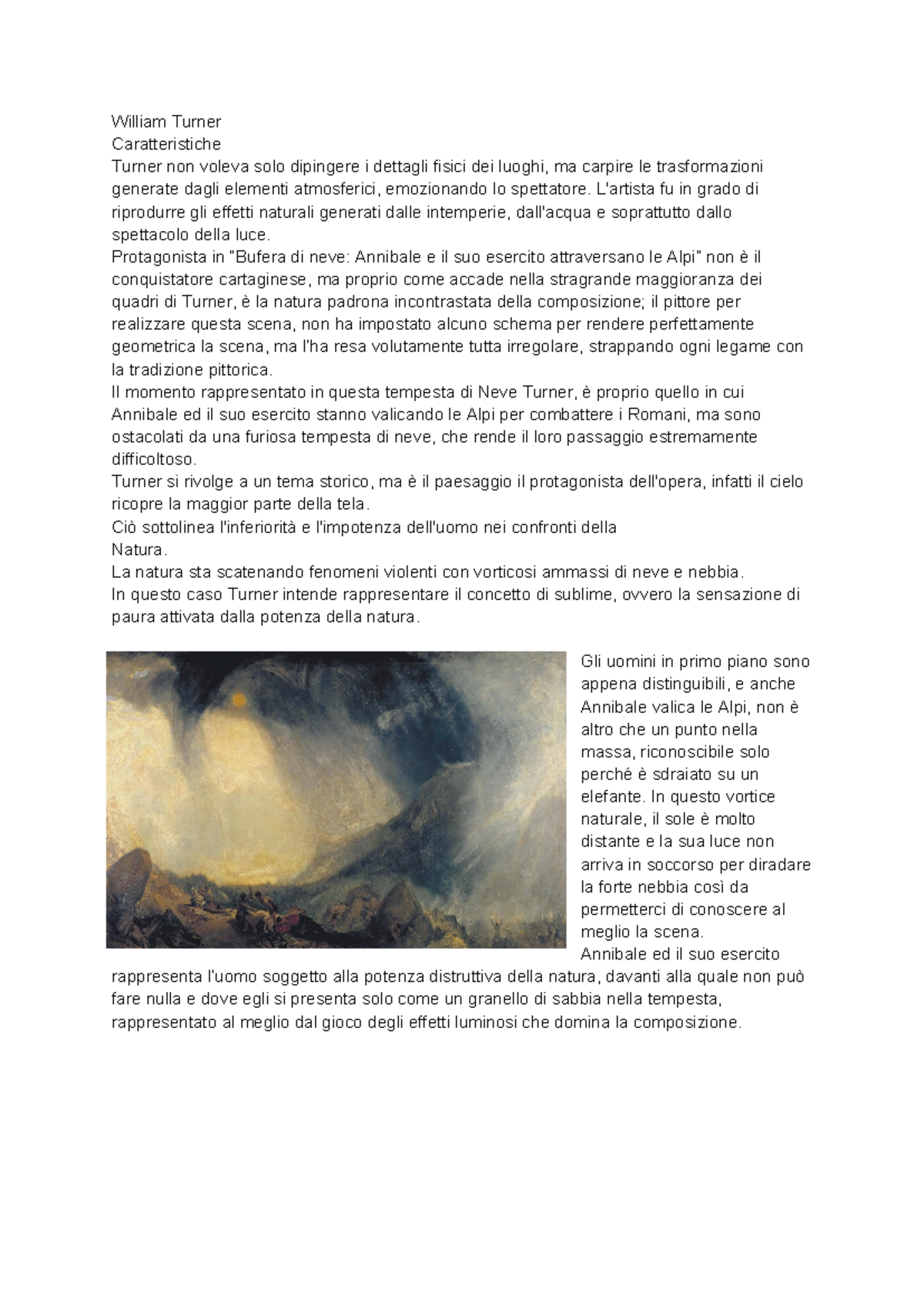 Turner - riassunto - William Turner Caratteristiche Turner non voleva ...