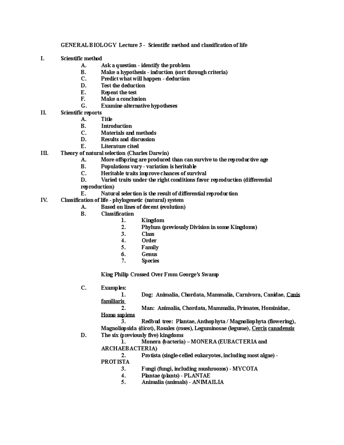 L03-Classify - lecture - GENERAL BIOLOGY Lecture 3 - Scientific method ...