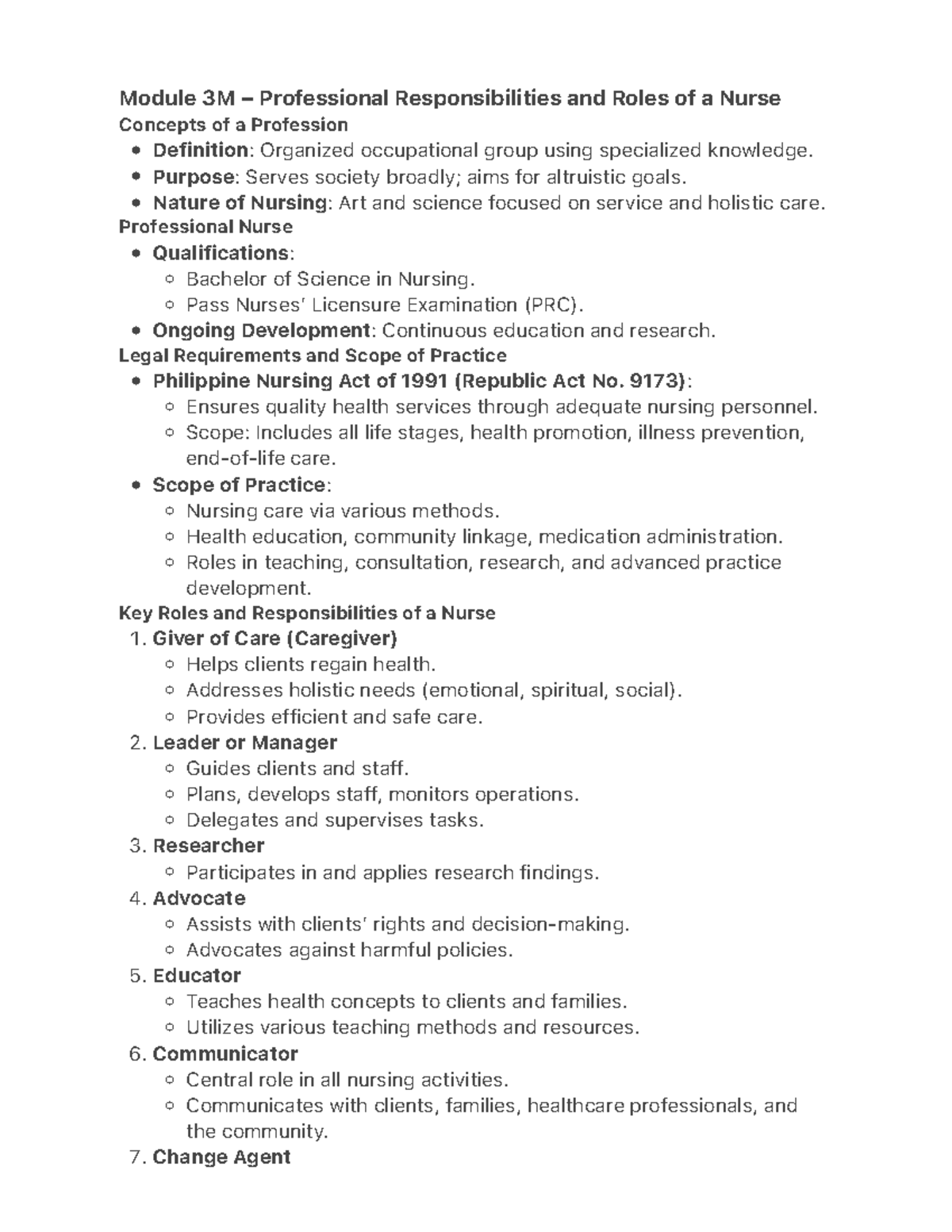Module 3M – Professional Responsibilities and Roles of a Nurse - 1 ...