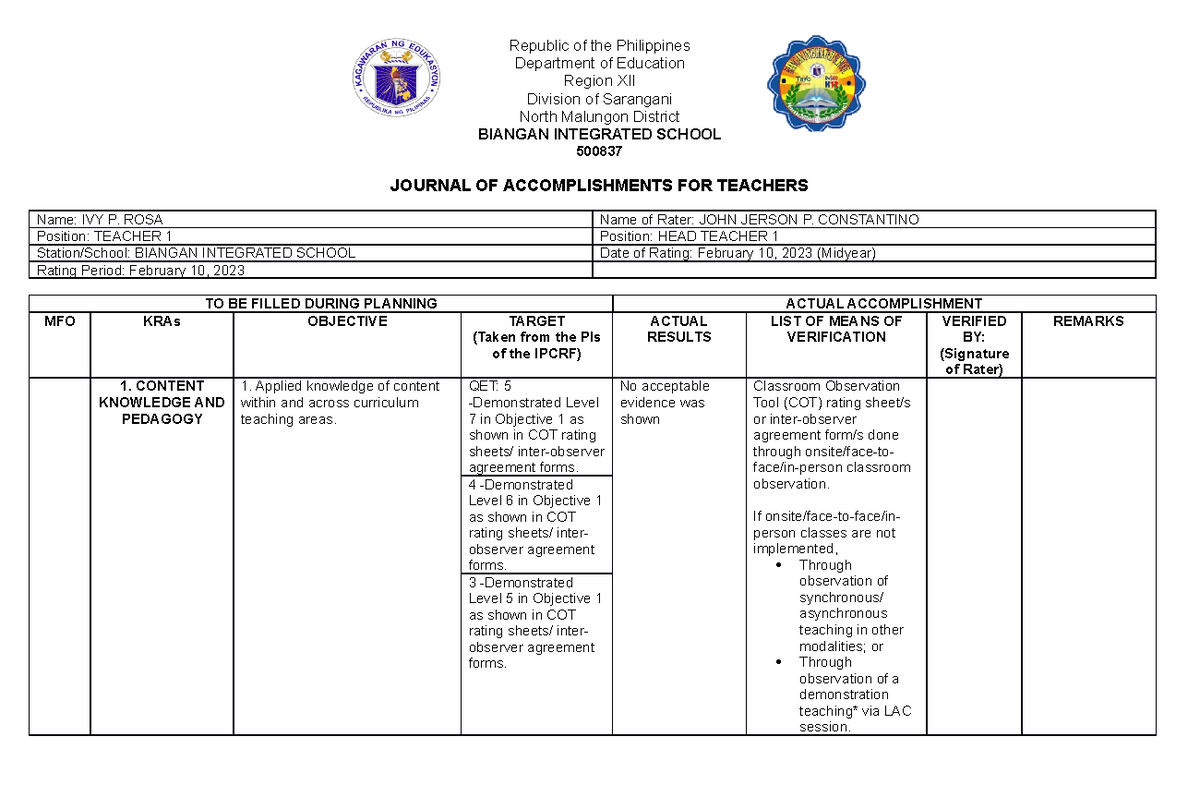 Journal-of-Accomplishments - Republic of the Philippines Department of ...