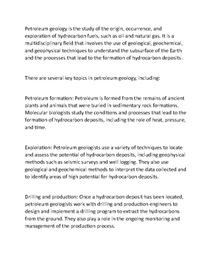 Petroleum Geology 01 - Lecture notes 1 - Petroleum Geology. Lecture ...