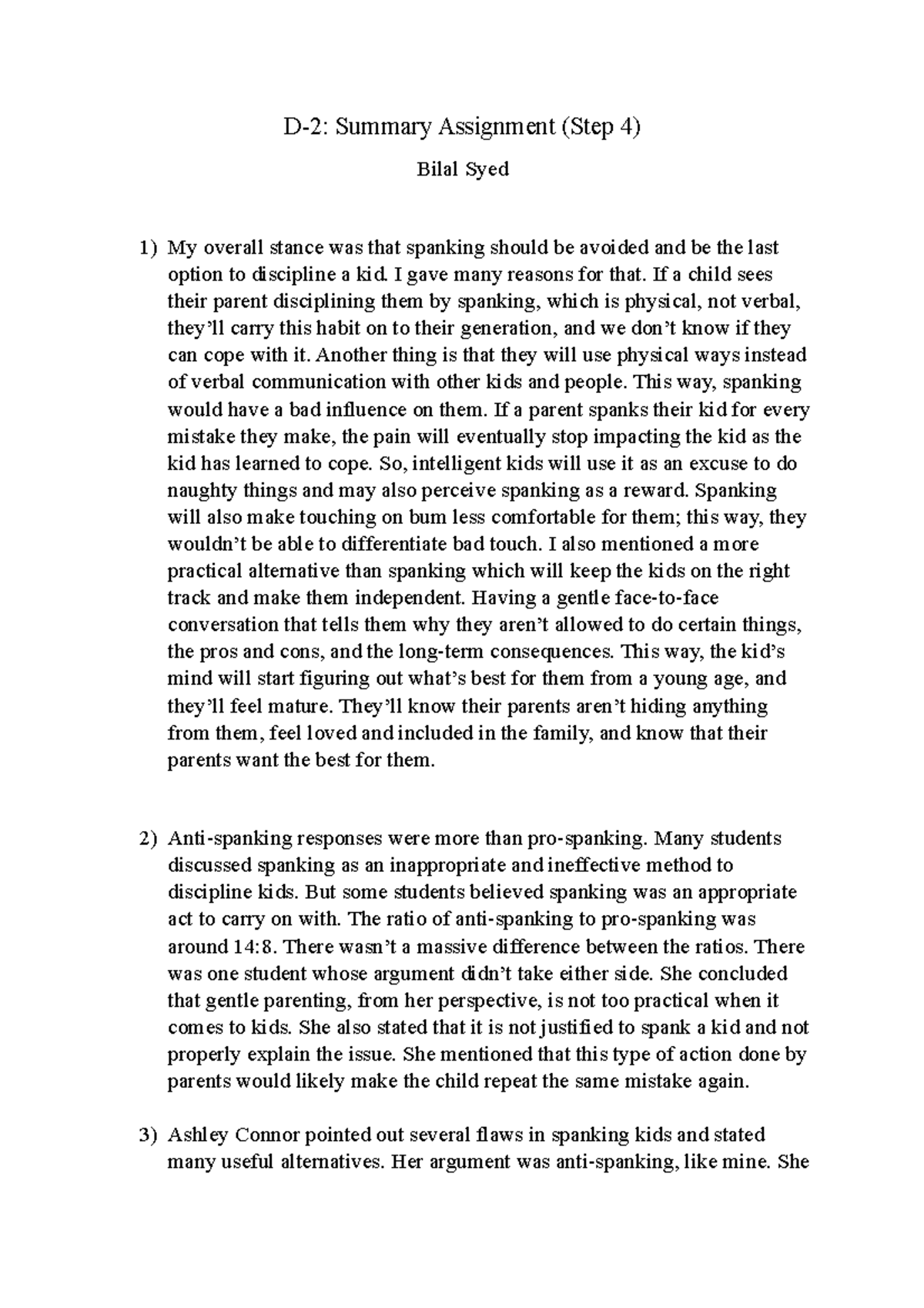 D2 Summary Assignment Step 4 Bilal Syed - PSYC 1630 - UNT - Studocu