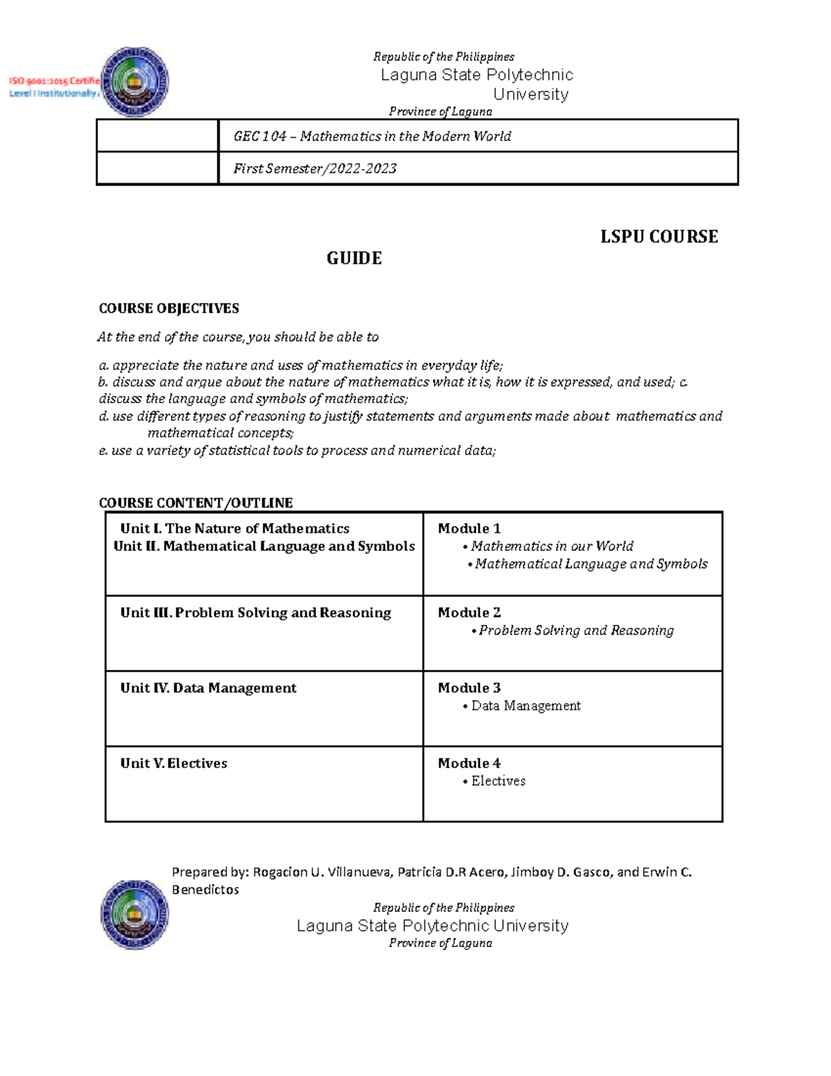 Course Guide for 1st Sem 2022 2023 - Republic of the Philippines Laguna ...