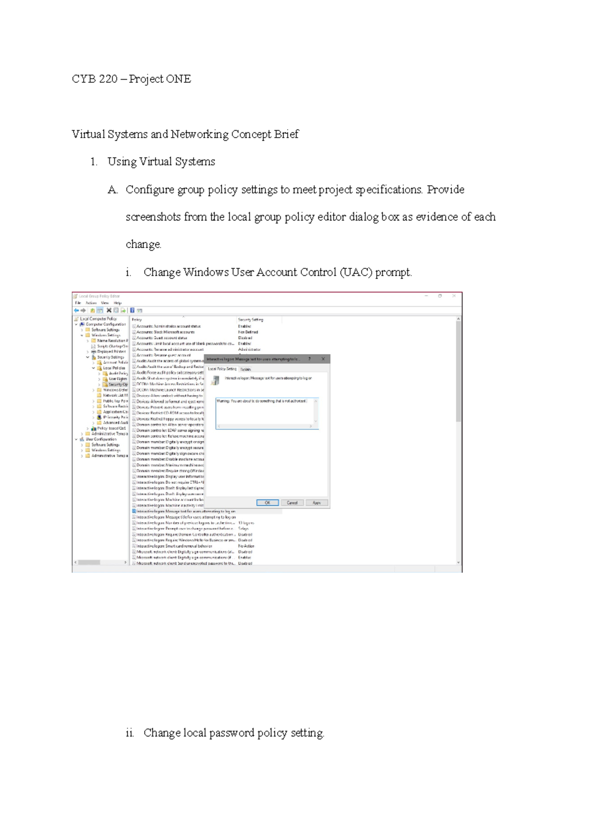 CYB 220 Project One - CYB 220 – Project ONE Virtual Systems and Networking Concept Brief 1 ...