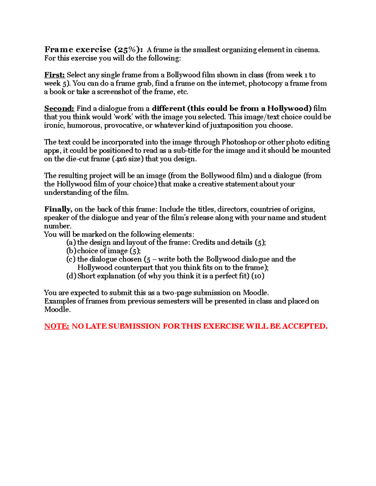 Details Frame Exercise 2024 - Frame exercise (25%): A frame is the ...