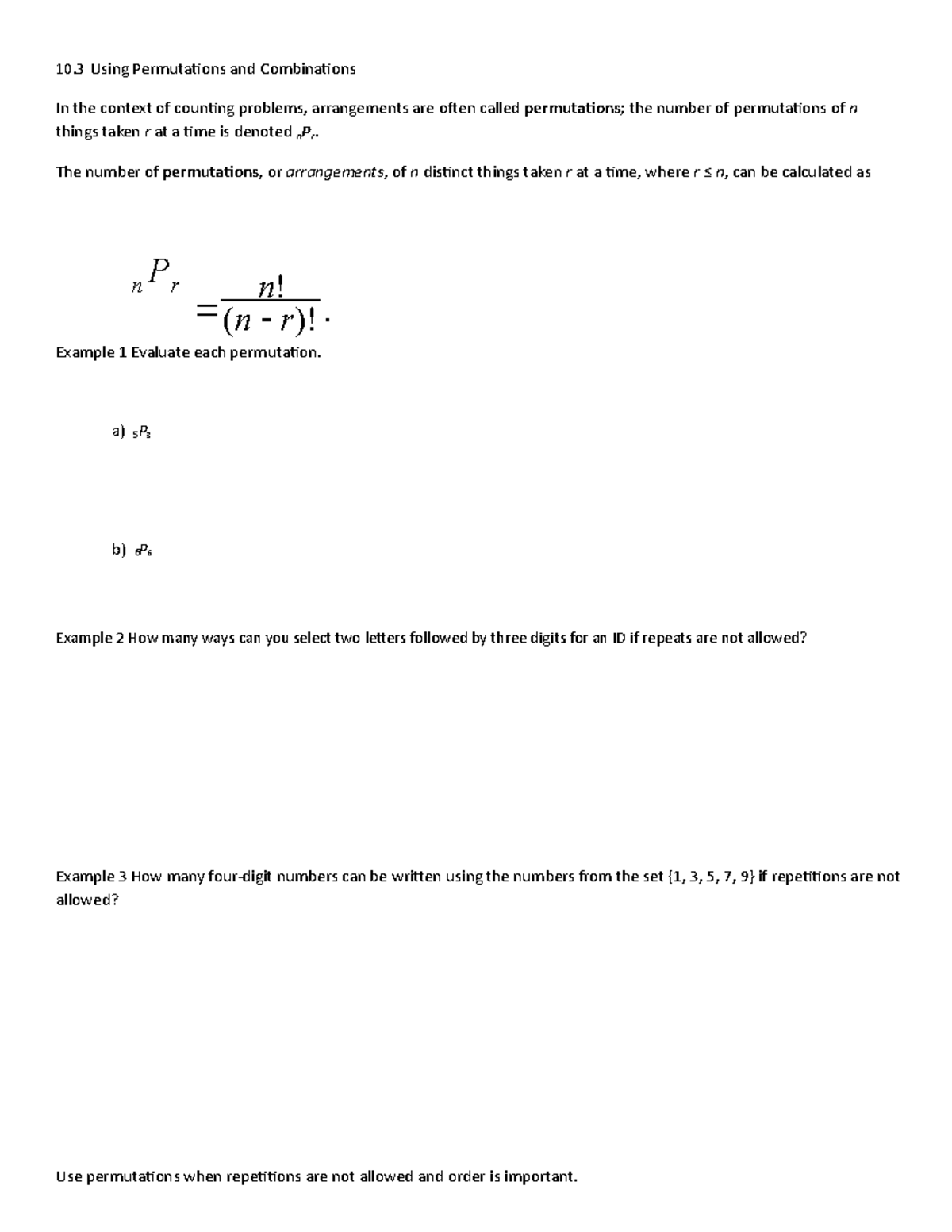 10.3 mgf 1106 fall 2016 - Lecture notes 10.3 - 10 Permutations and ...