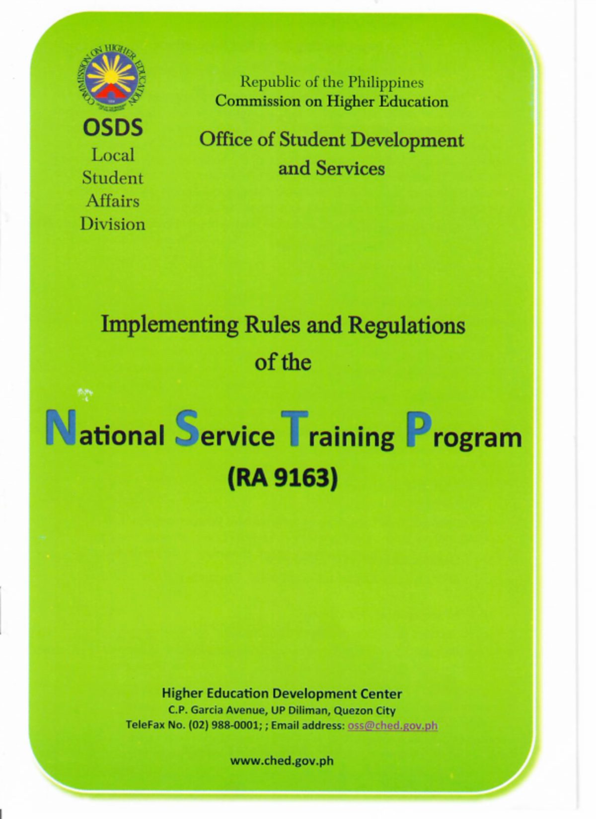 Implementing Rules and Regulations of NSTP 2 009 - National Service ...