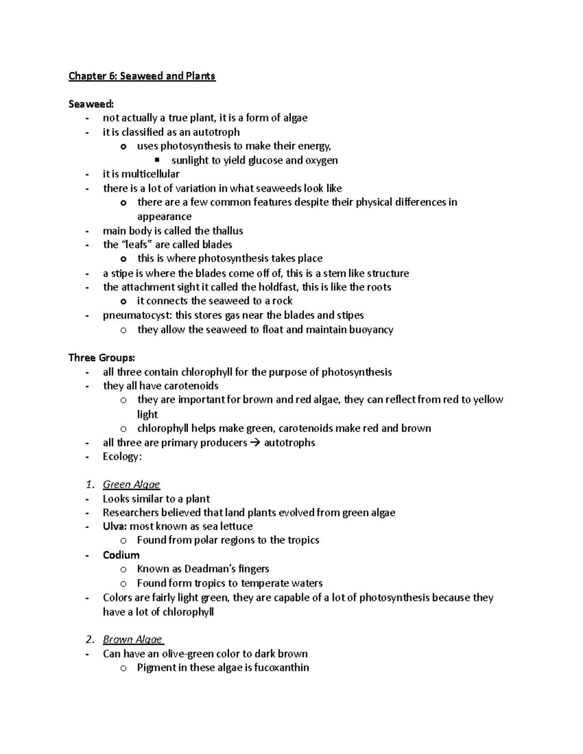Seaweed and Plants - Chapter 6: Seaweed and Plants Seaweed: - not ...