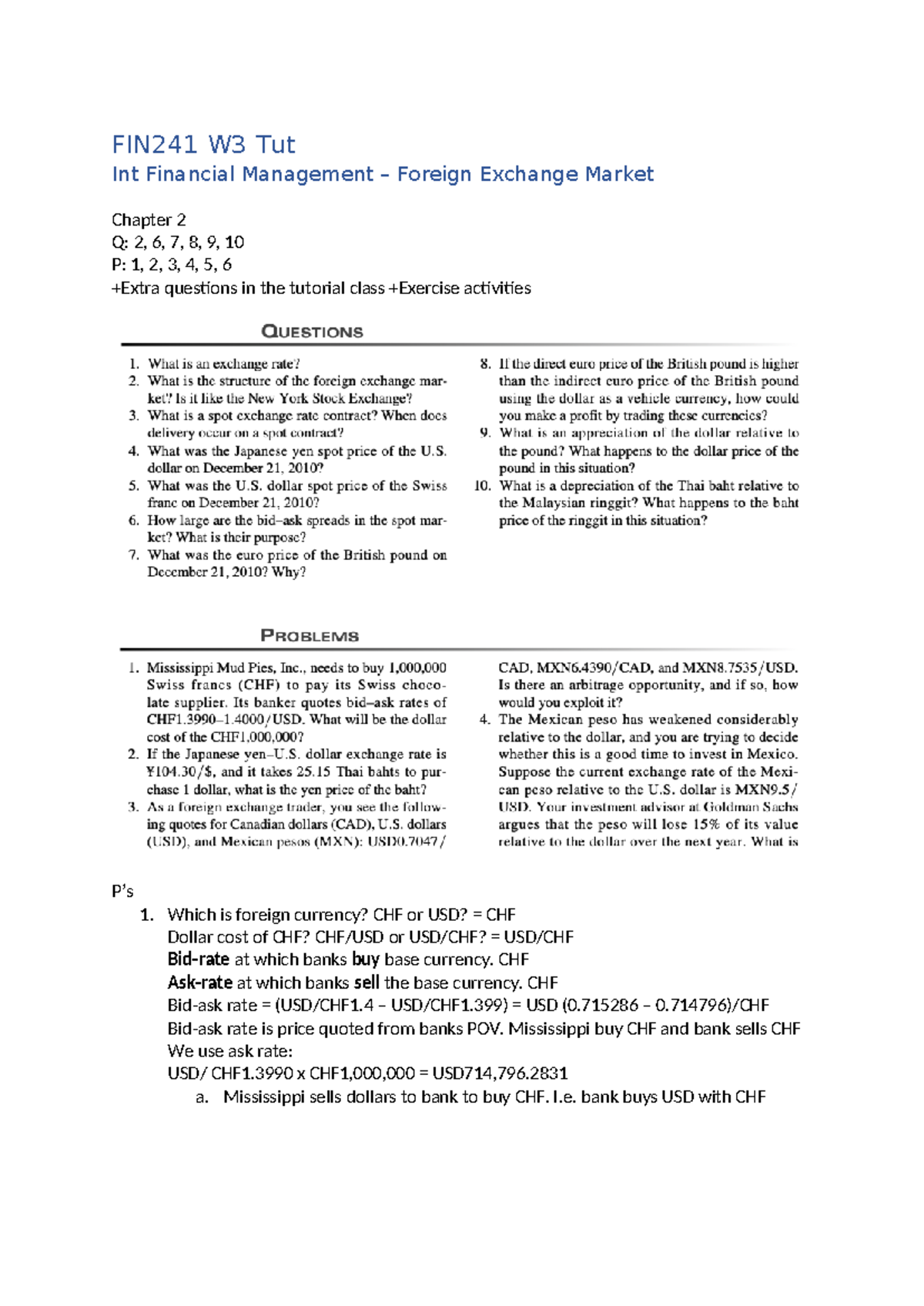 FIN241 W3 Tut - FIN241 W3 Tut Int Financial Management – Foreign ...