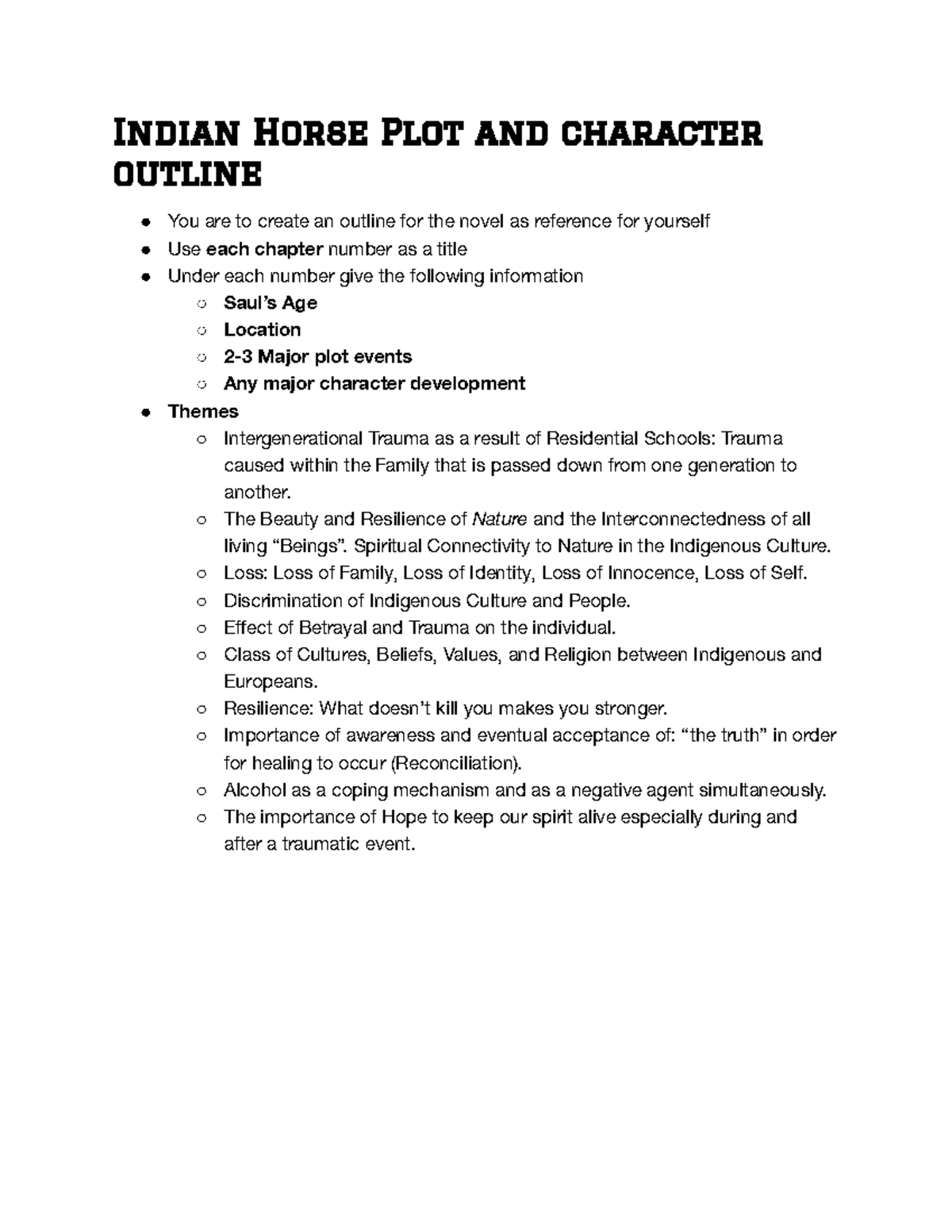 Richard Wagamese Indian Horse Extensive Notes - Indian Horse Plot and ...