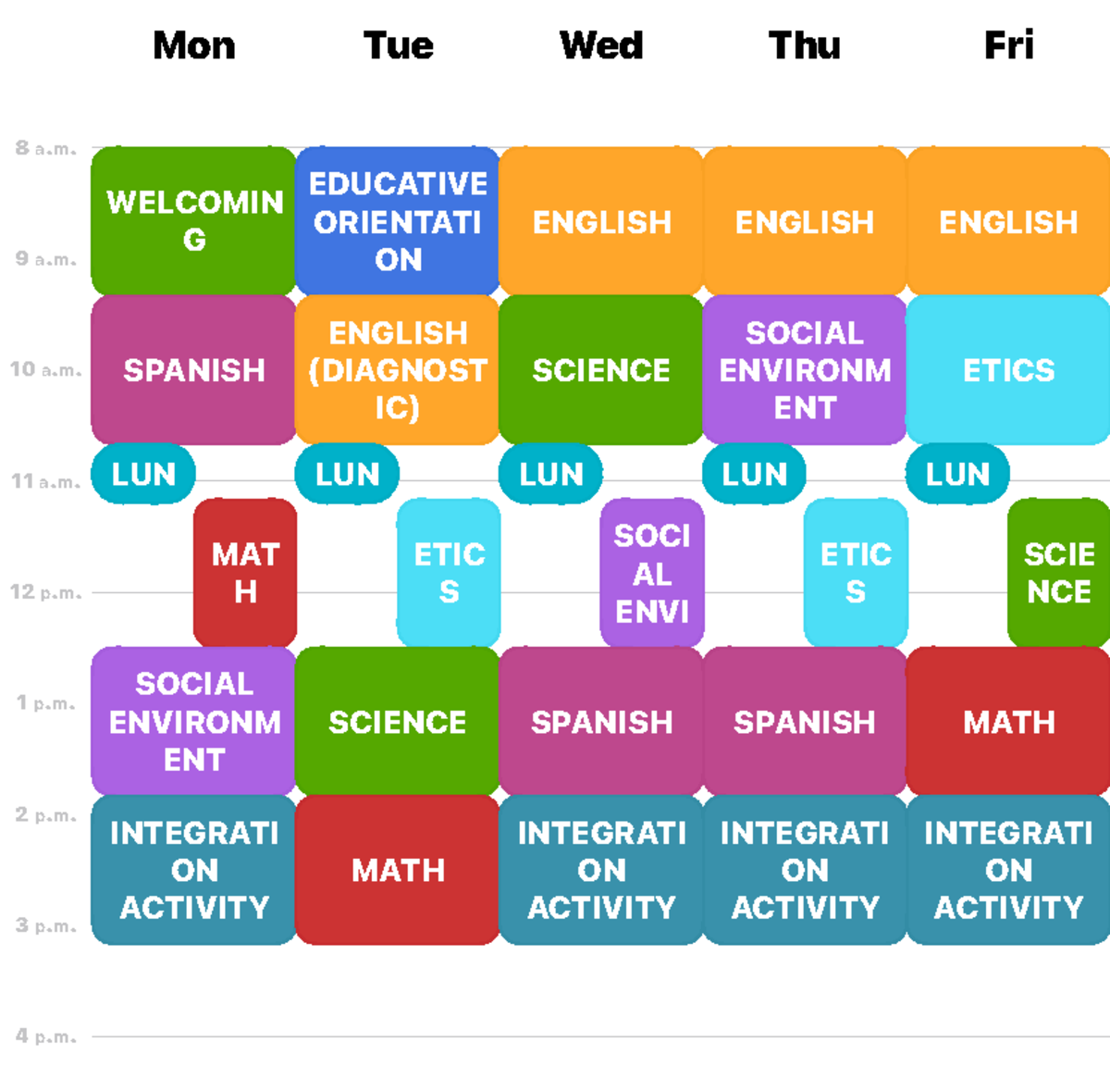 Timetable - Nothing - WELCOMIN G SPANISH LUN MAT H SOCIAL ENVIRONM ENT ...