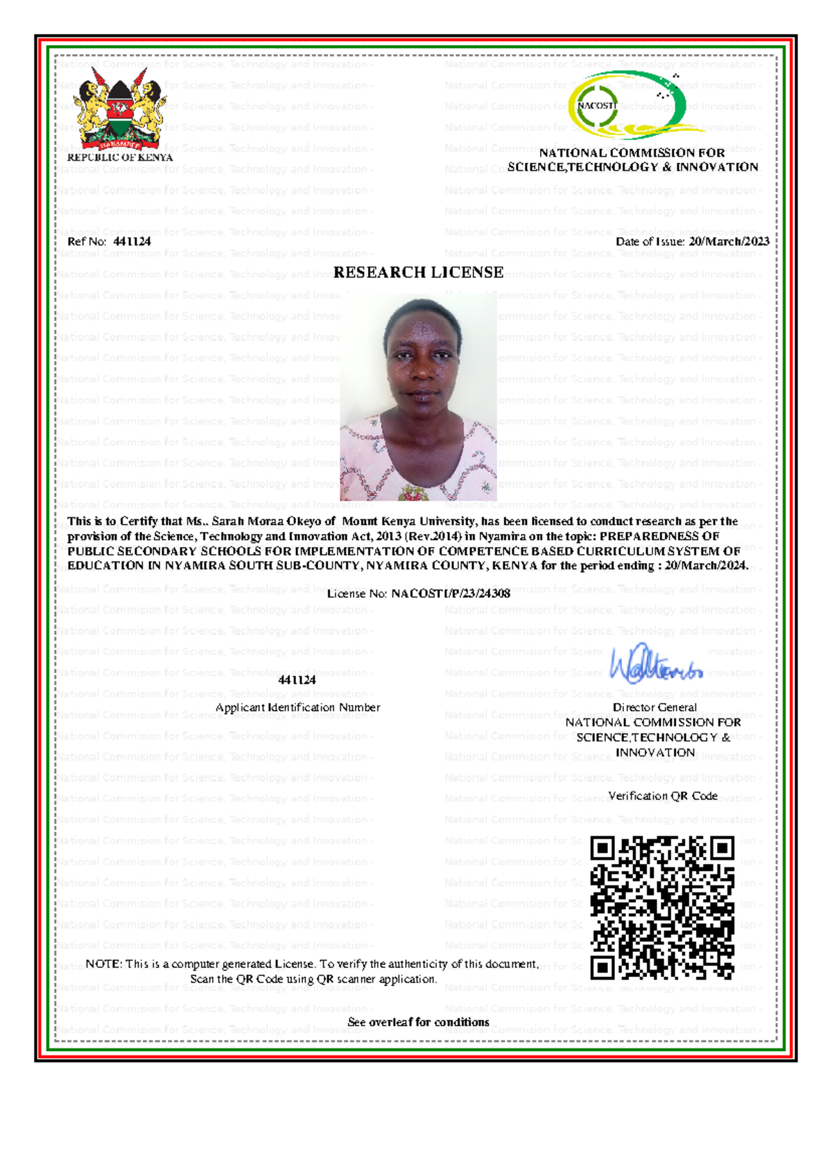 Research Permit Nacosti-P-23-24308 - NATIONAL COMMISSION FOR SCIENCE ...