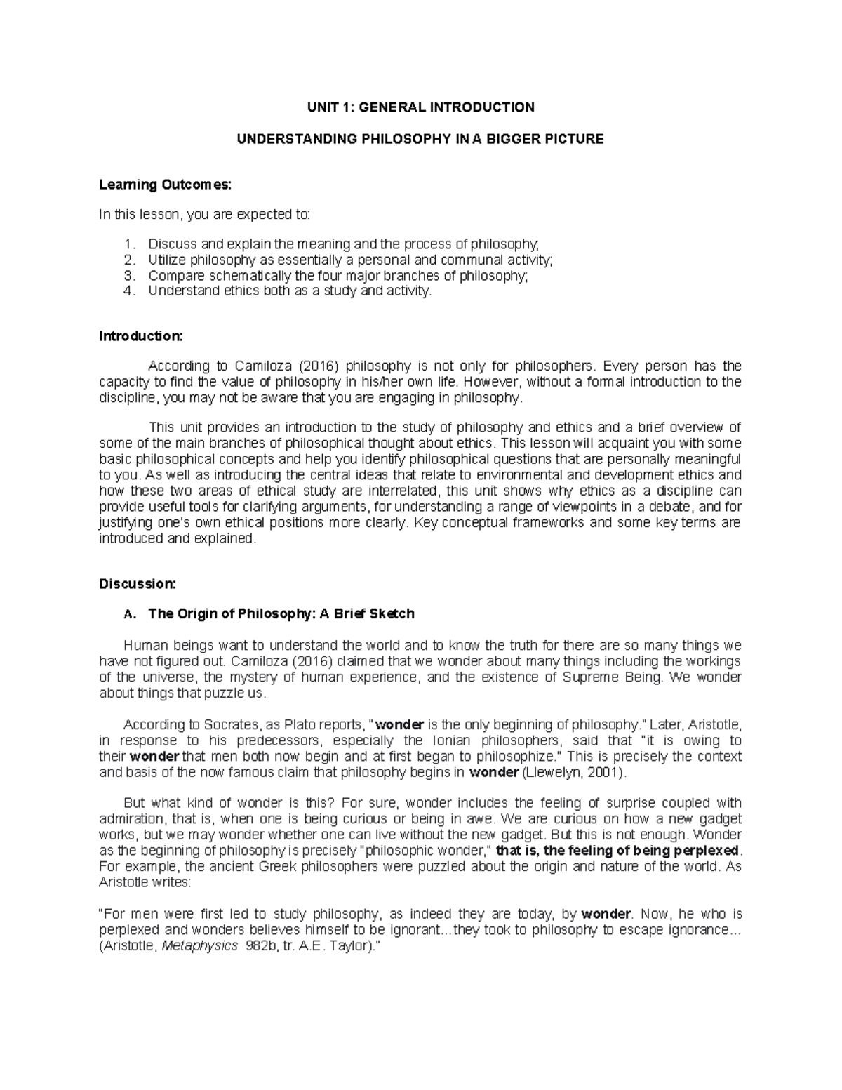 Introduction in Philo eyhics - UNIT 1: GENERAL INTRODUCTION ...