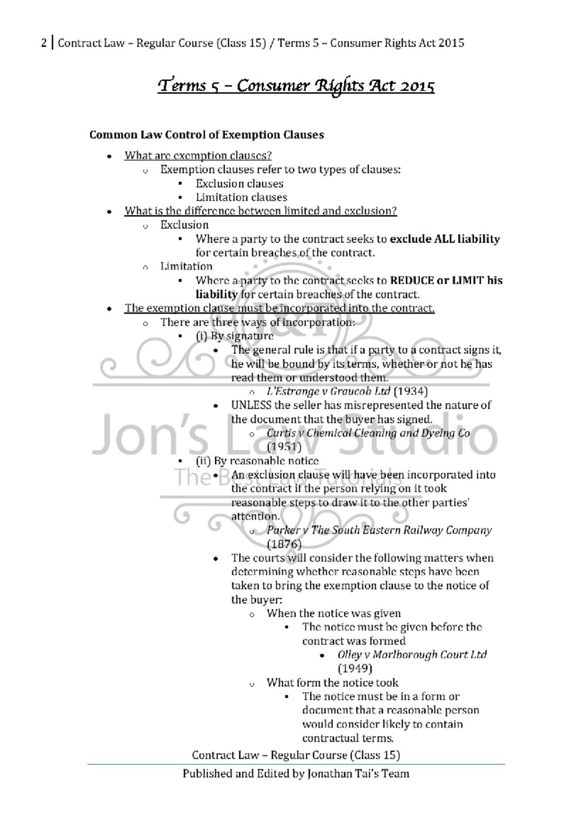 Contract Law 15 (Terms 5 - Consumer Rights Act 2015 ) - LA1040 - Studocu