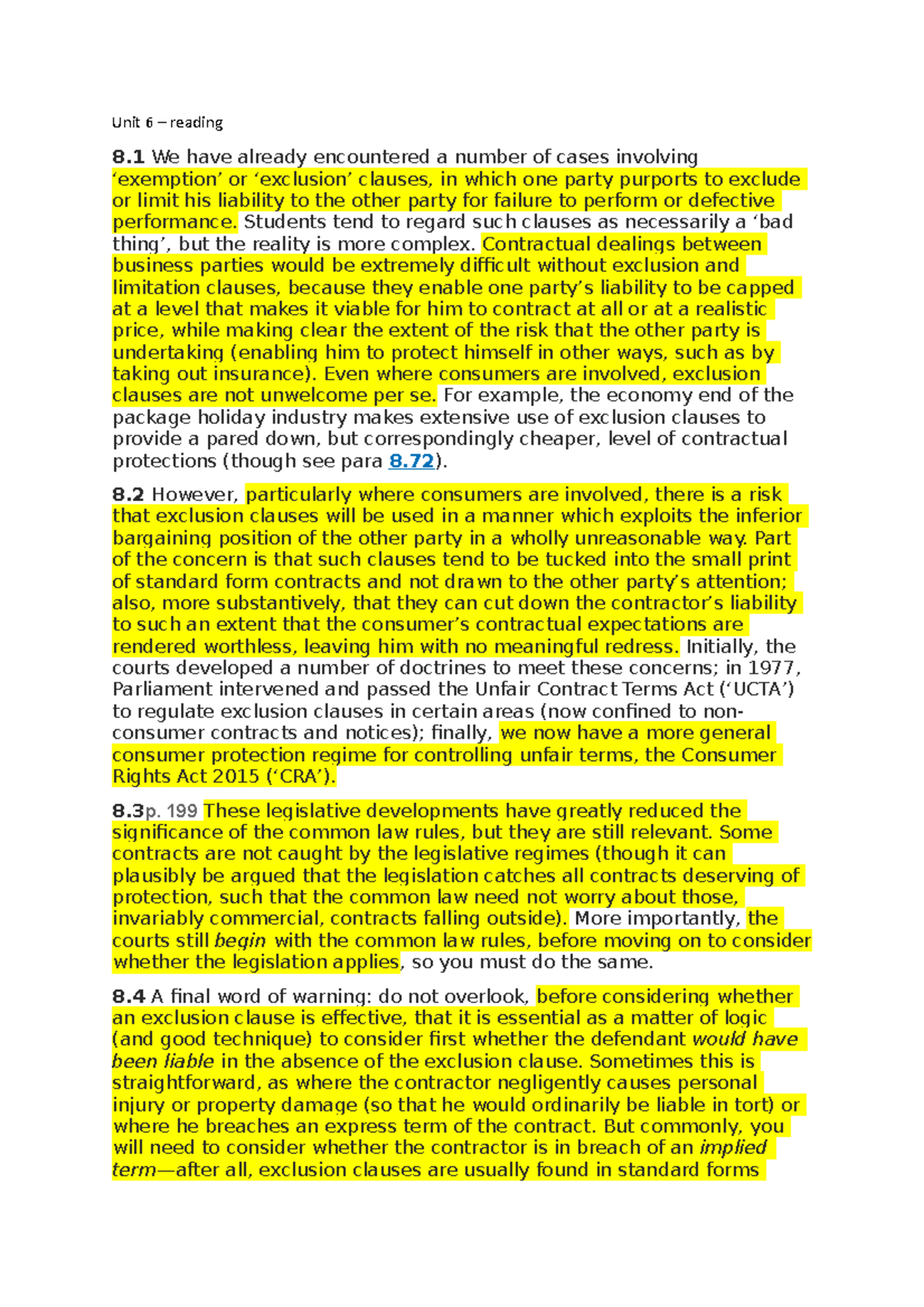 Contract law - unit 6 reading - Unit 6 – reading 8 We have already ...