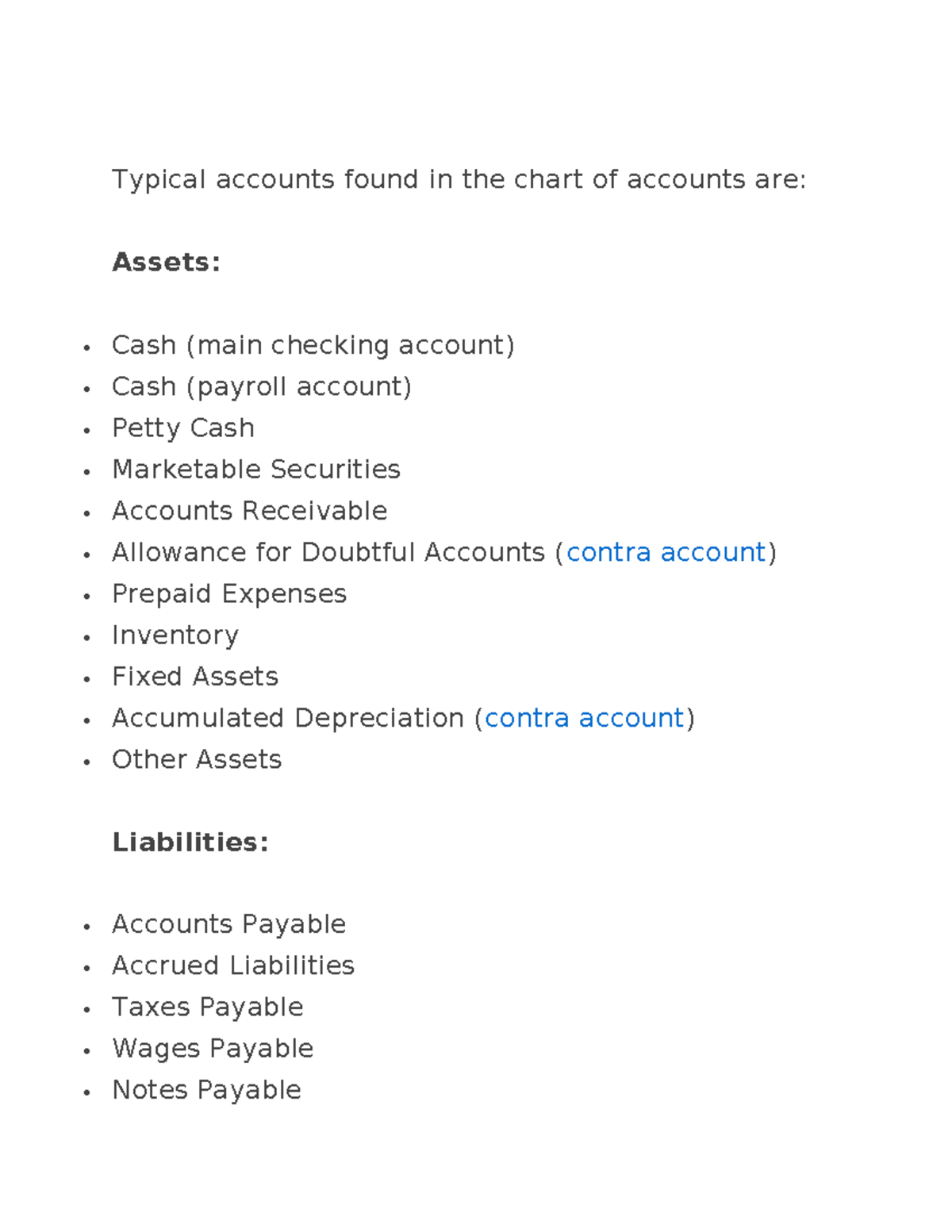 Typical Account Titles used and definition - Typical accounts found in ...