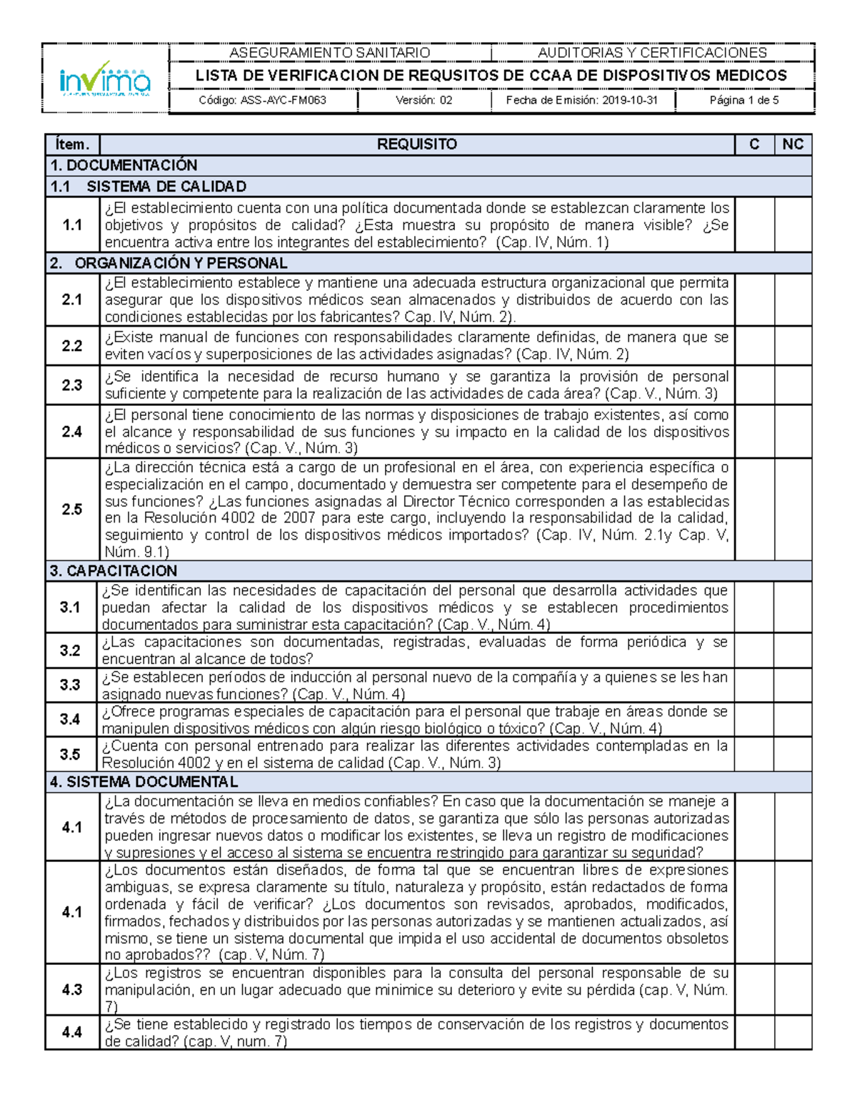 Lista DE Verificacion 2019 Ultima - LISTA DE VERIFICACION DE REQUSITOS DE CCAA DE DISPOSITIVOS ...