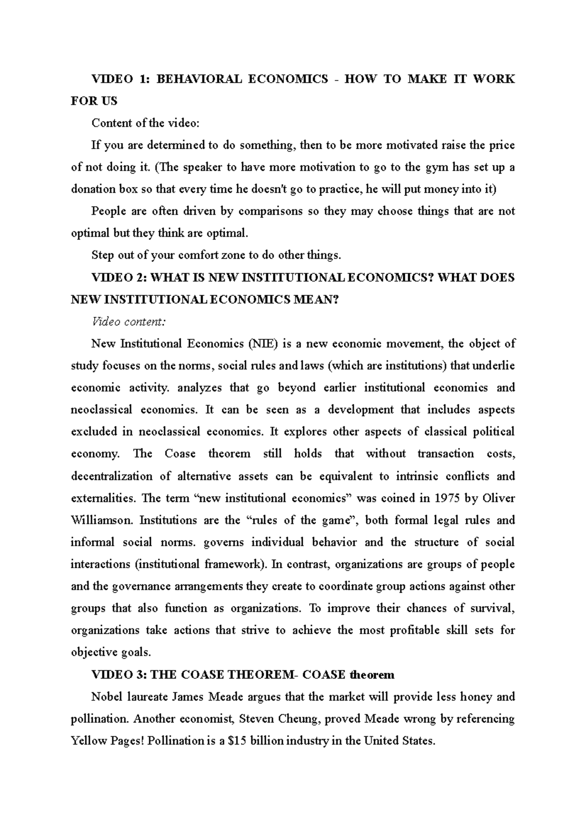 Pre Note - Lecture notes 1 - VIDEO 1: BEHAVIORAL ECONOMICS - HOW TO ...