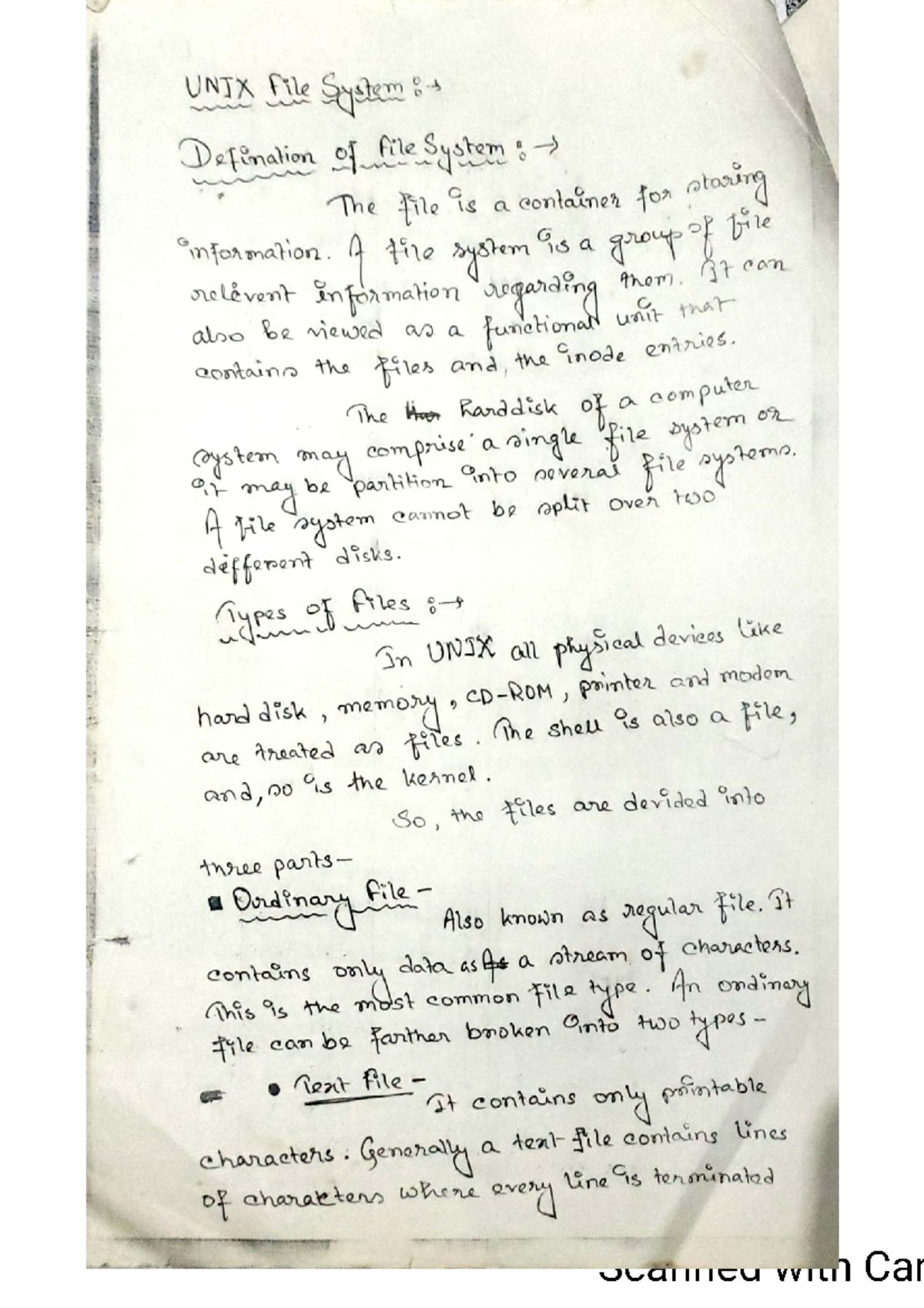 File System Full Notes Unix File System Defination Of File System