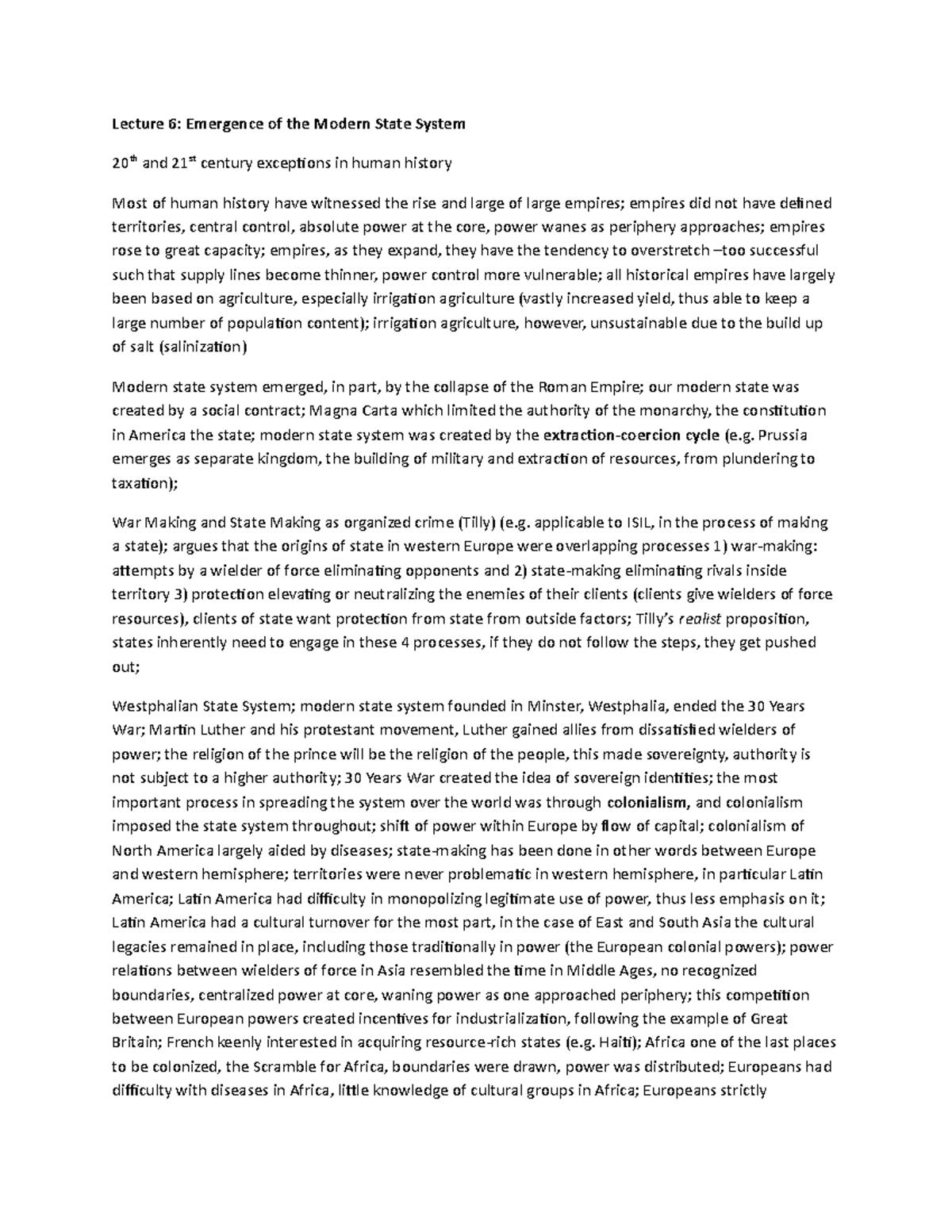 POL208 Lecture 6 - Prof. Arnd Jurgensen - Lecture 6: Emergence of the ...