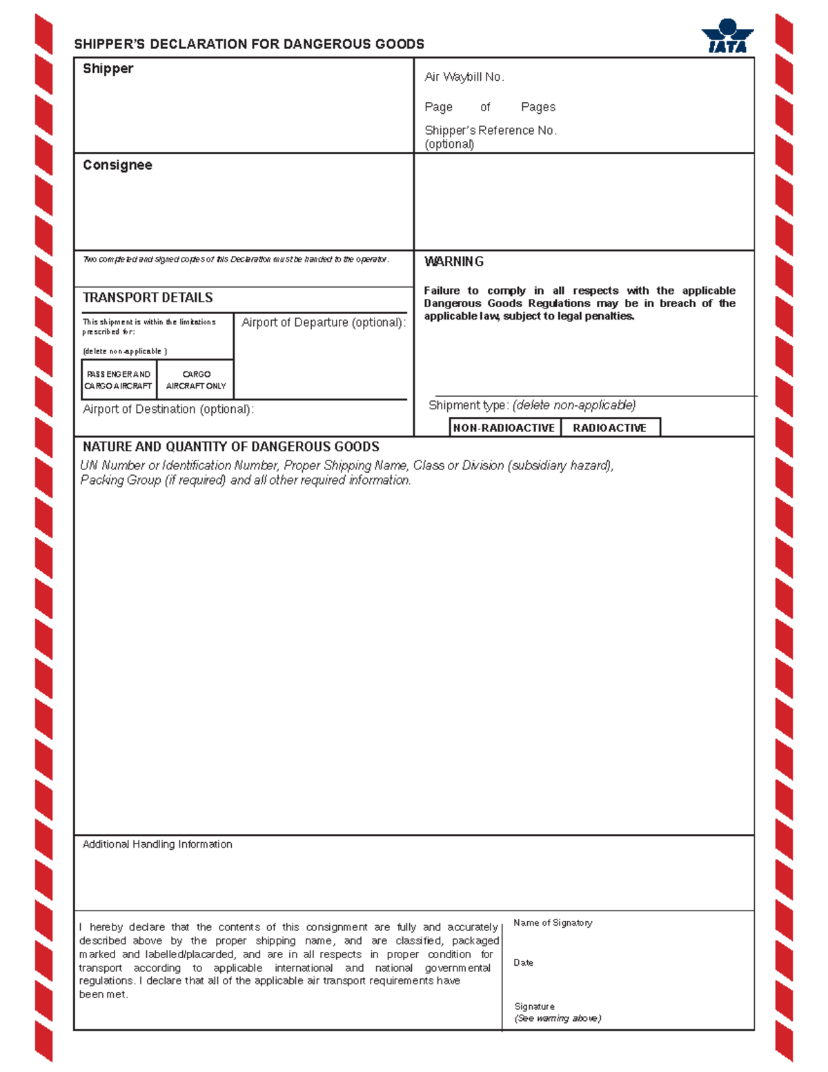 Shippers declaration open format non fillable - SHIPPER’S DECLARATION ...