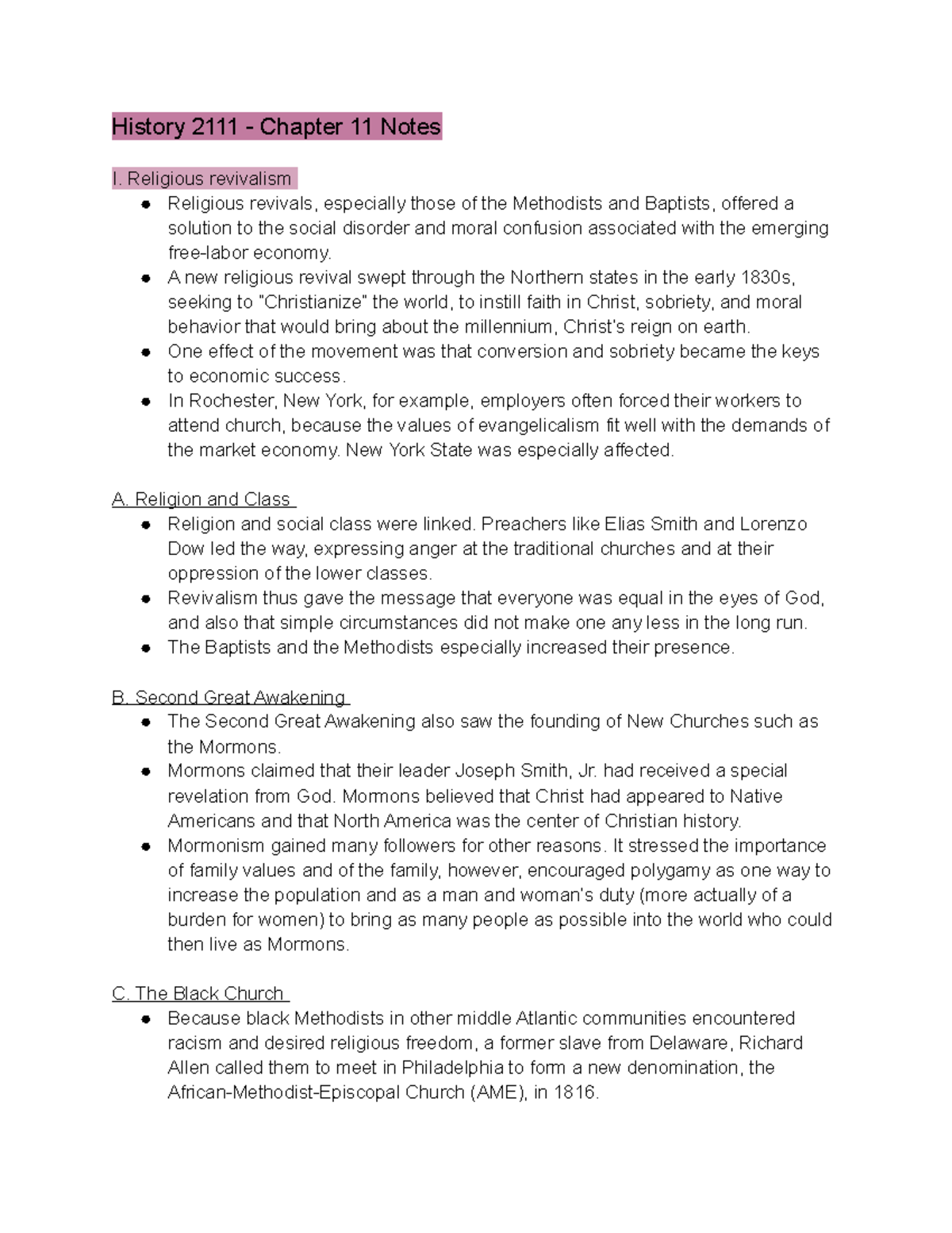 History 2111 - Chapter 11 Notes - History 2111 - Chapter 11 Notes I ...