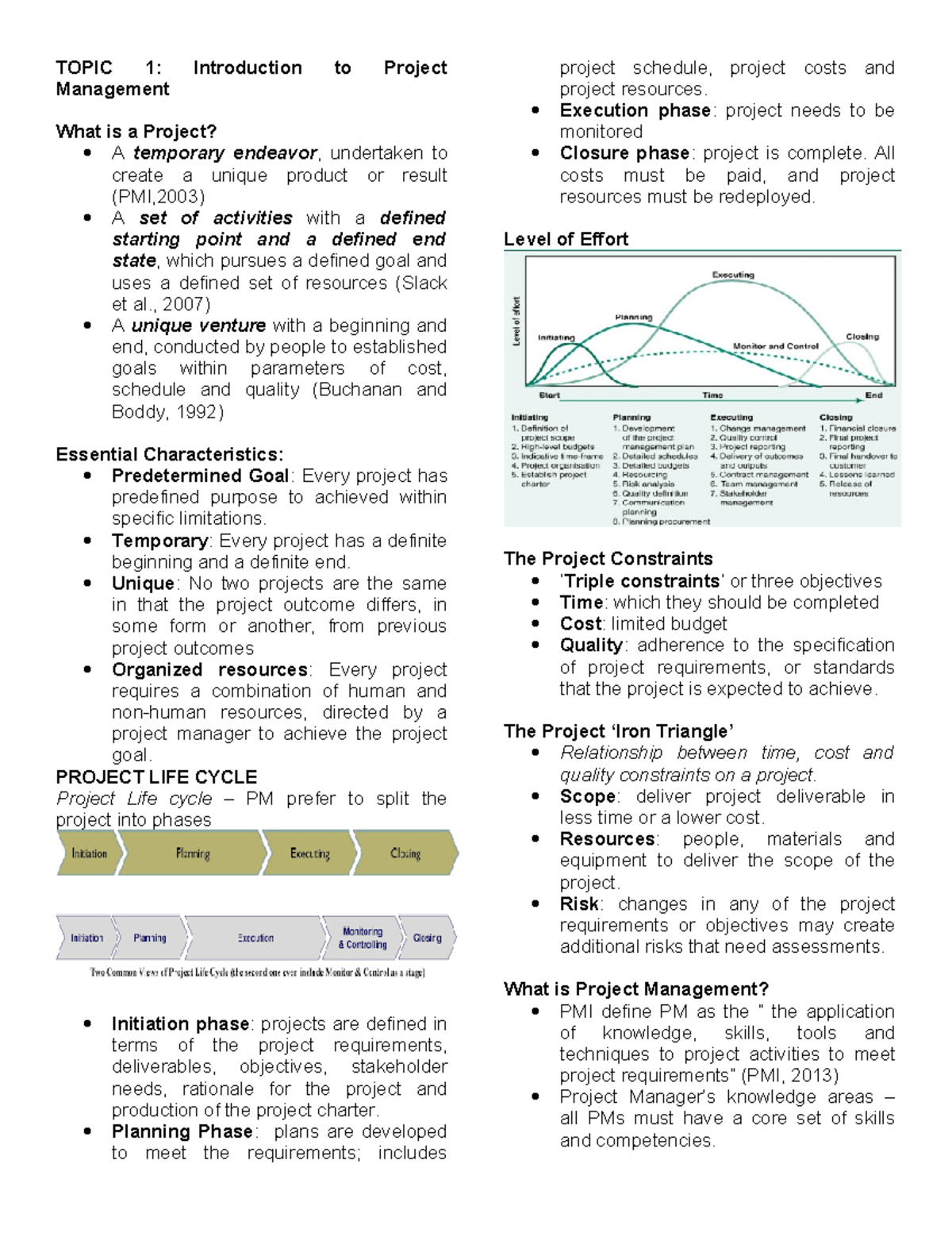 PM -Notes - TOPIC 1: Introduction to Project Management What is a ...