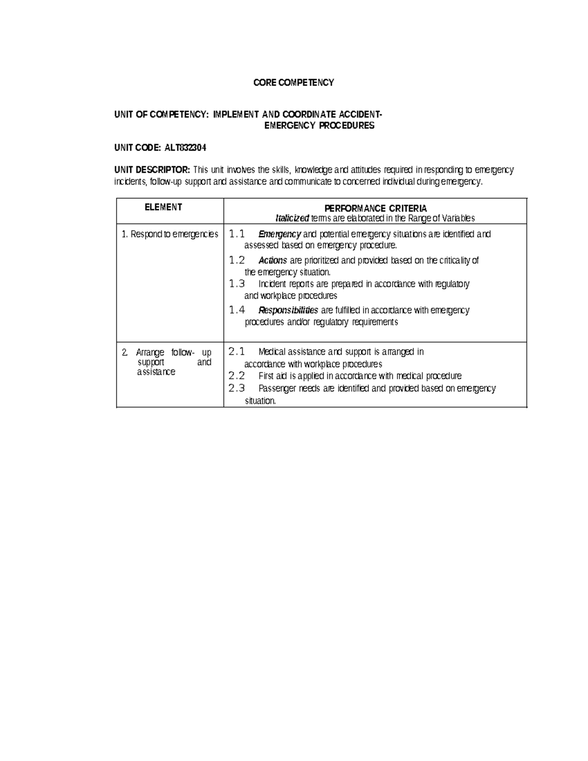 Driving NCII CORE 4 TR - Regulation - CORE COMPETENCY UNIT OF ...