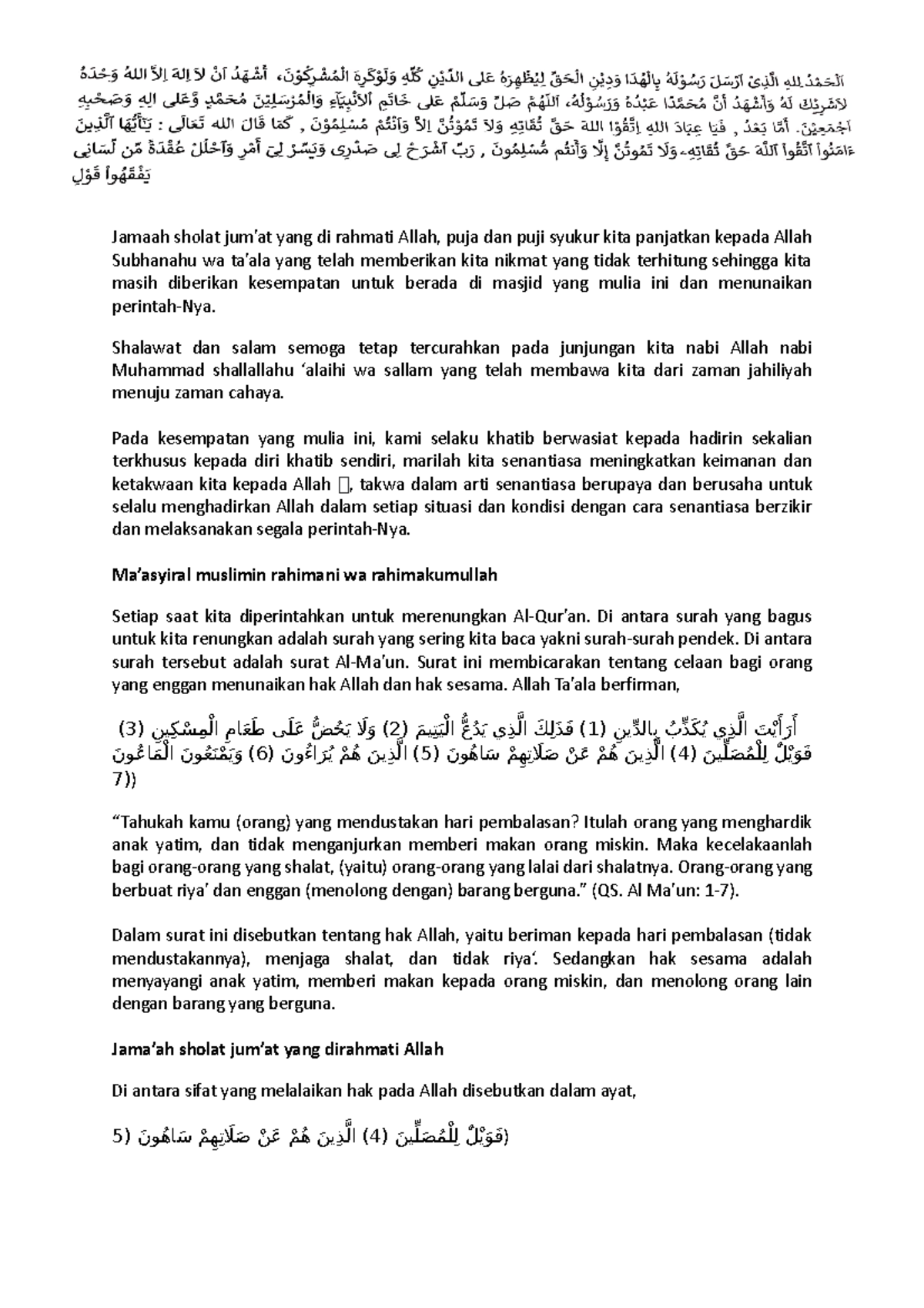 Materi 2 - Ufif - Jamaah sholat jum’at yang di rahmati Allah, puja dan ...