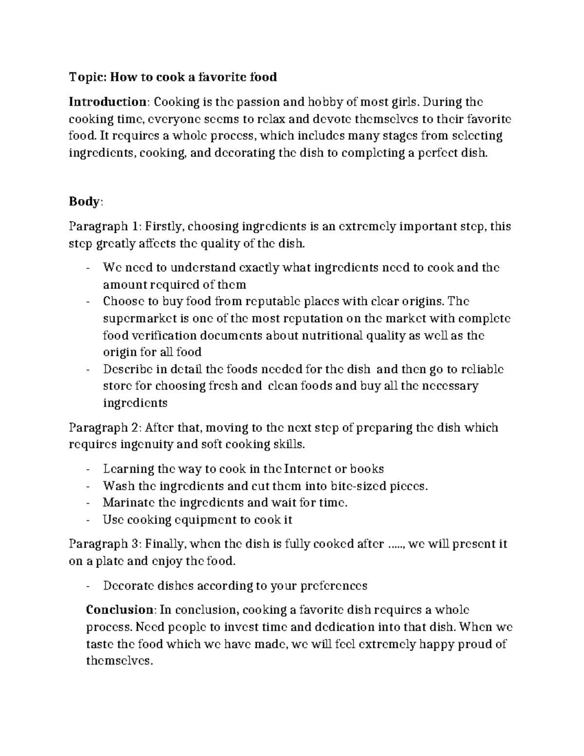 Writing AE1 - task - Topic: How to cook a favorite food Introduction ...