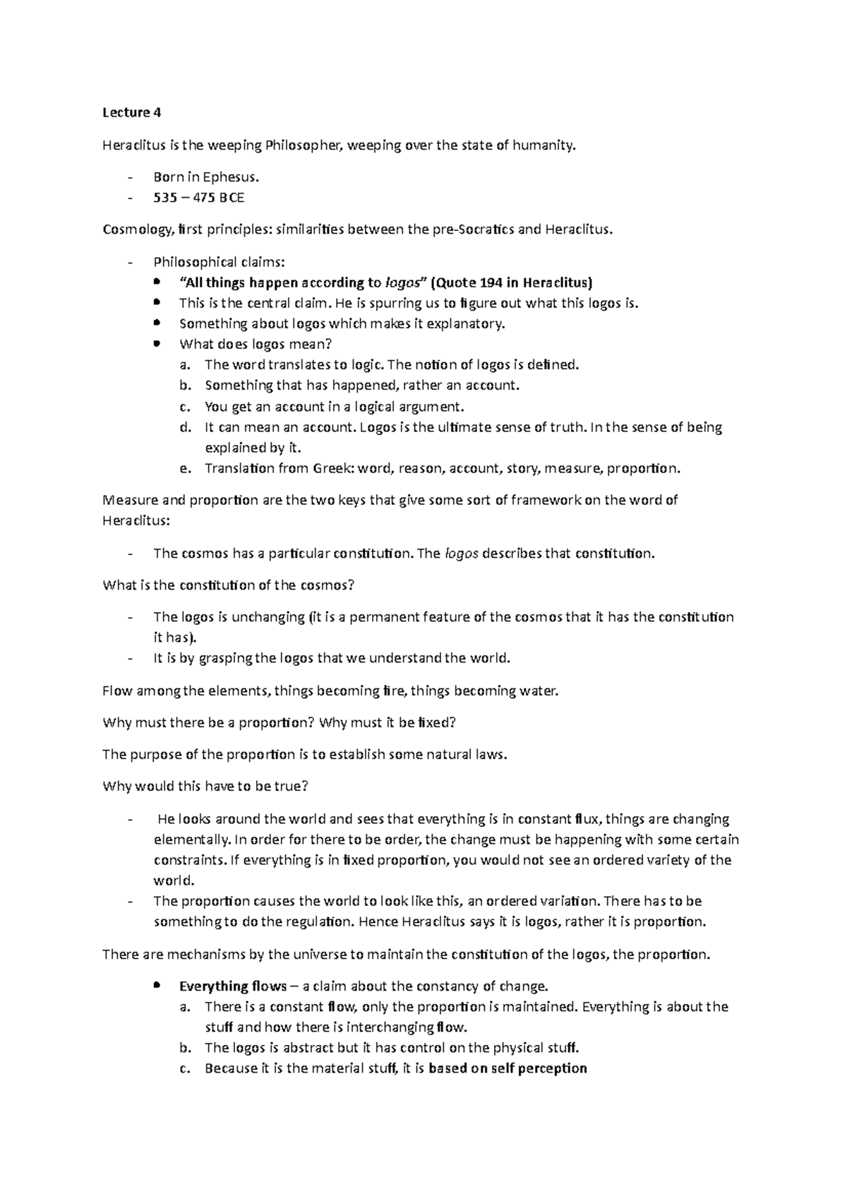 Lecture 4 - Lecture 4 Heraclitus is the weeping Philosopher, weeping ...