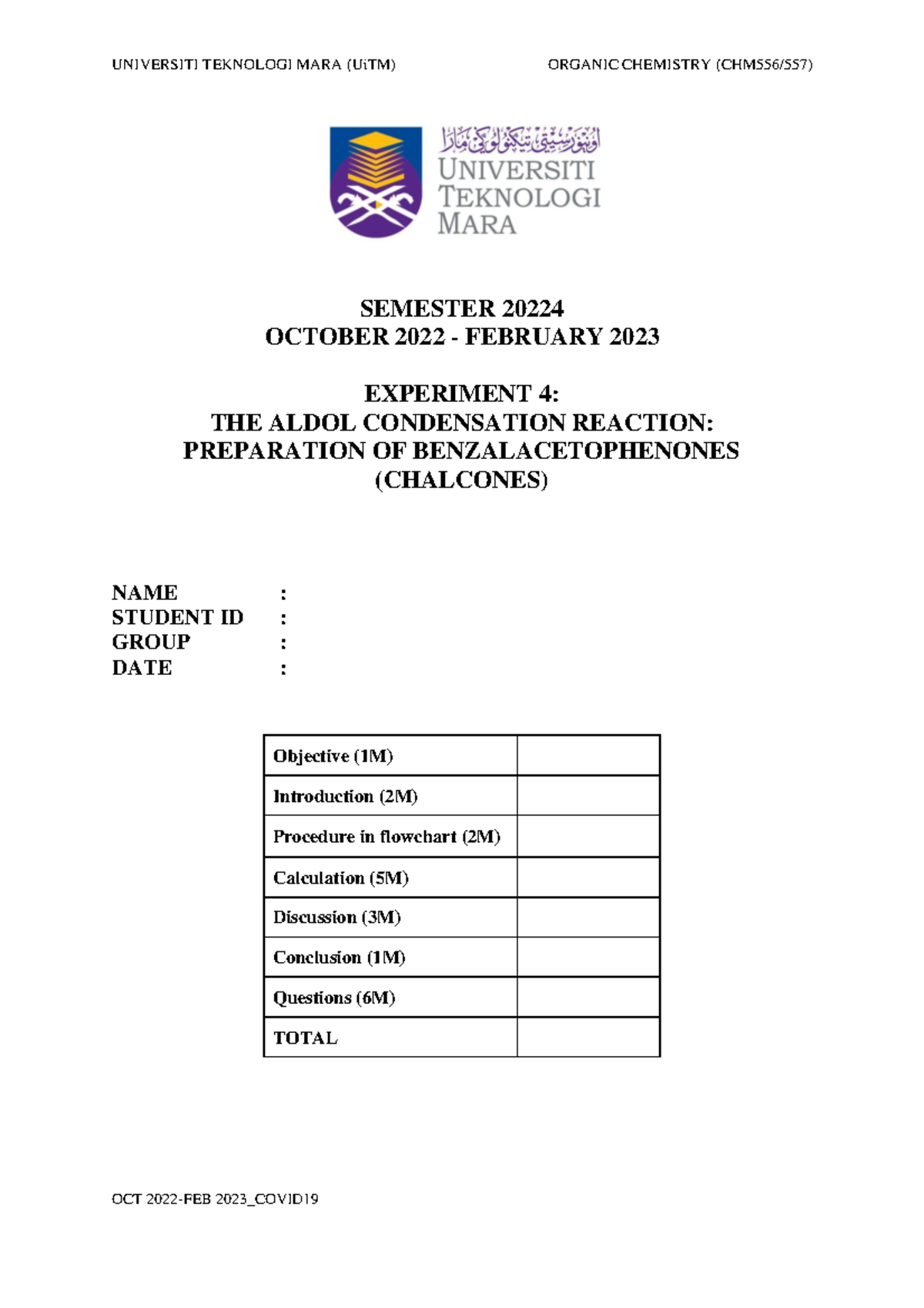 CHM557 Lab Manual Experiment 4 - SEMESTER 20224 OCTOBER 2022 - FEBRUARY ...
