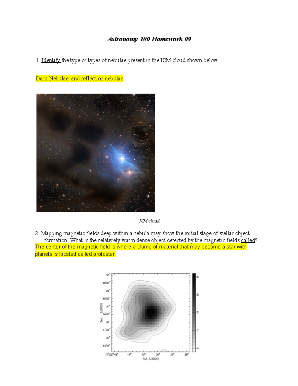 Homework 9 ASTRON-100-83970: - Astronomy 100 Homework 09 1. Identify ...