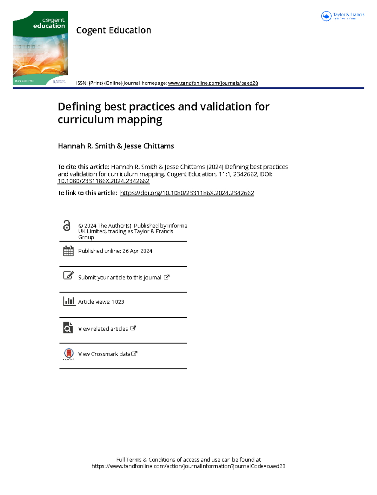 Defining best practices and validation for curriculum mapping - ISSN ...