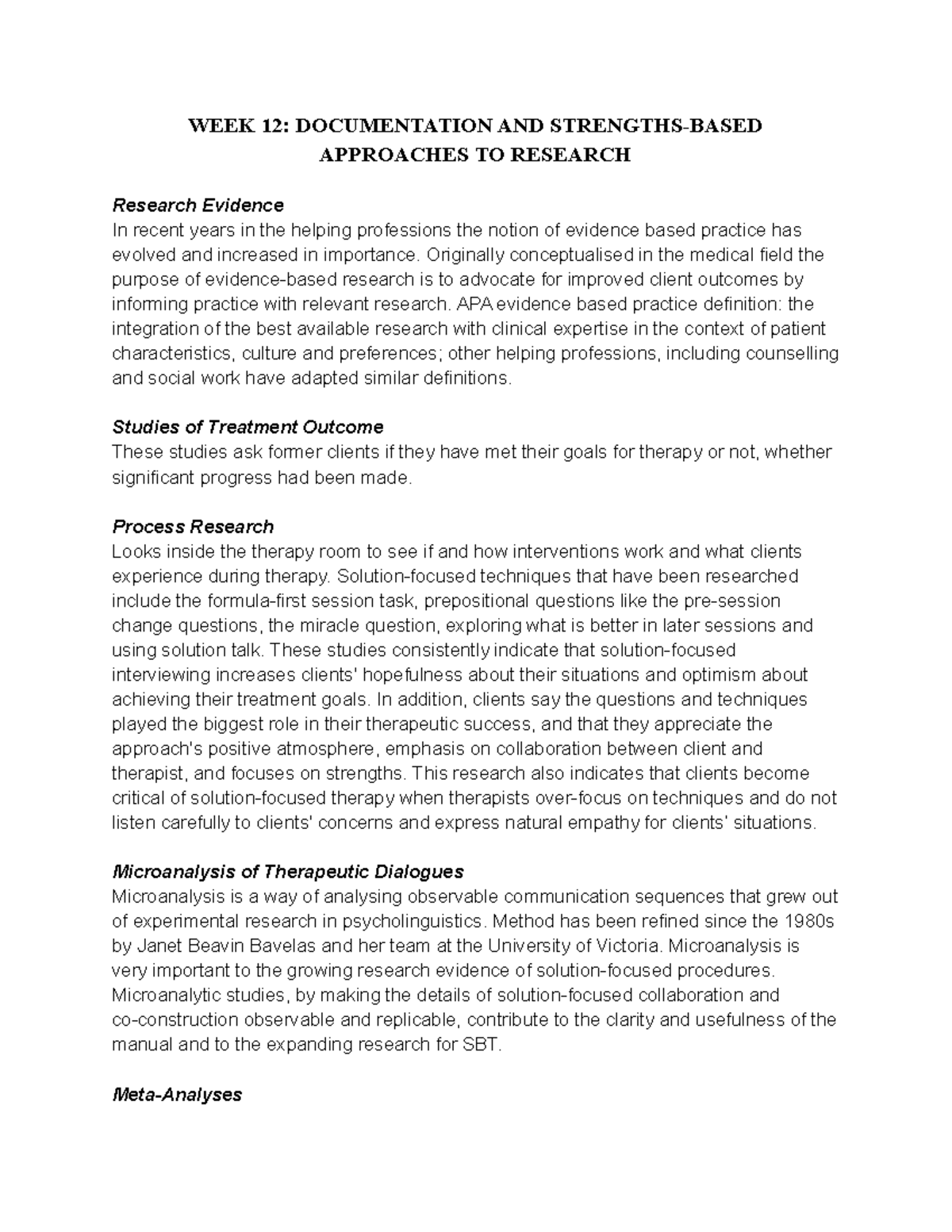 COU265 WEEK 12 Documentation AND Strengths- Based Approaches TO ...