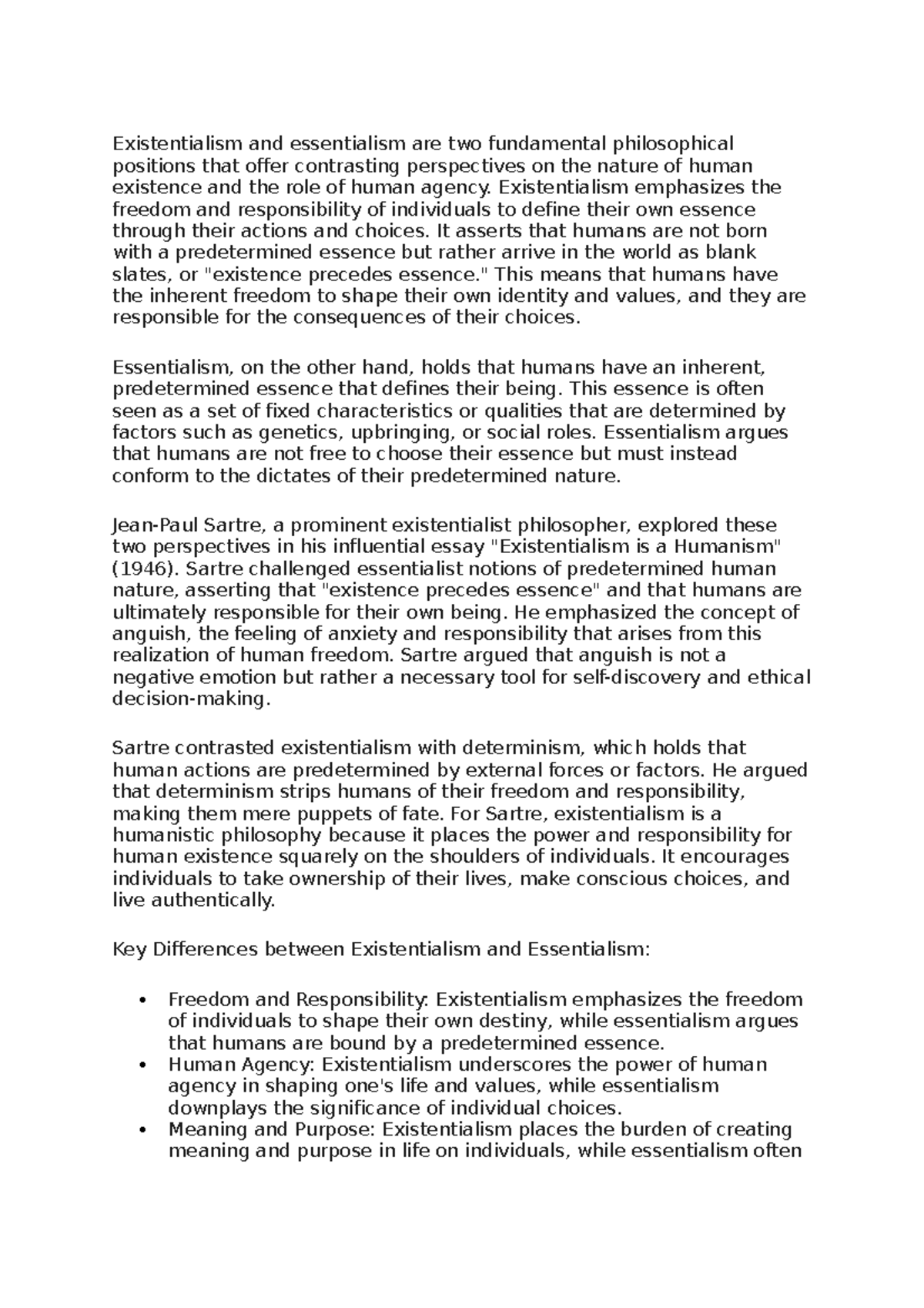 Existentialism and essentialism are two fundamental philosophical ...