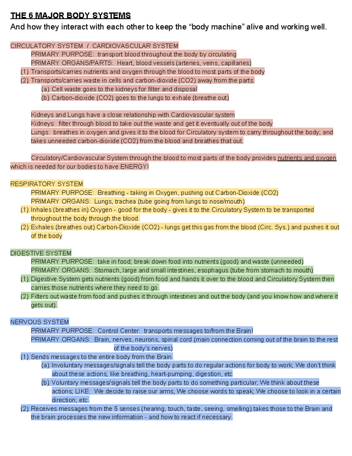 Human body Systems - THE 6 MAJOR BODY SYSTEMS And how they interact ...