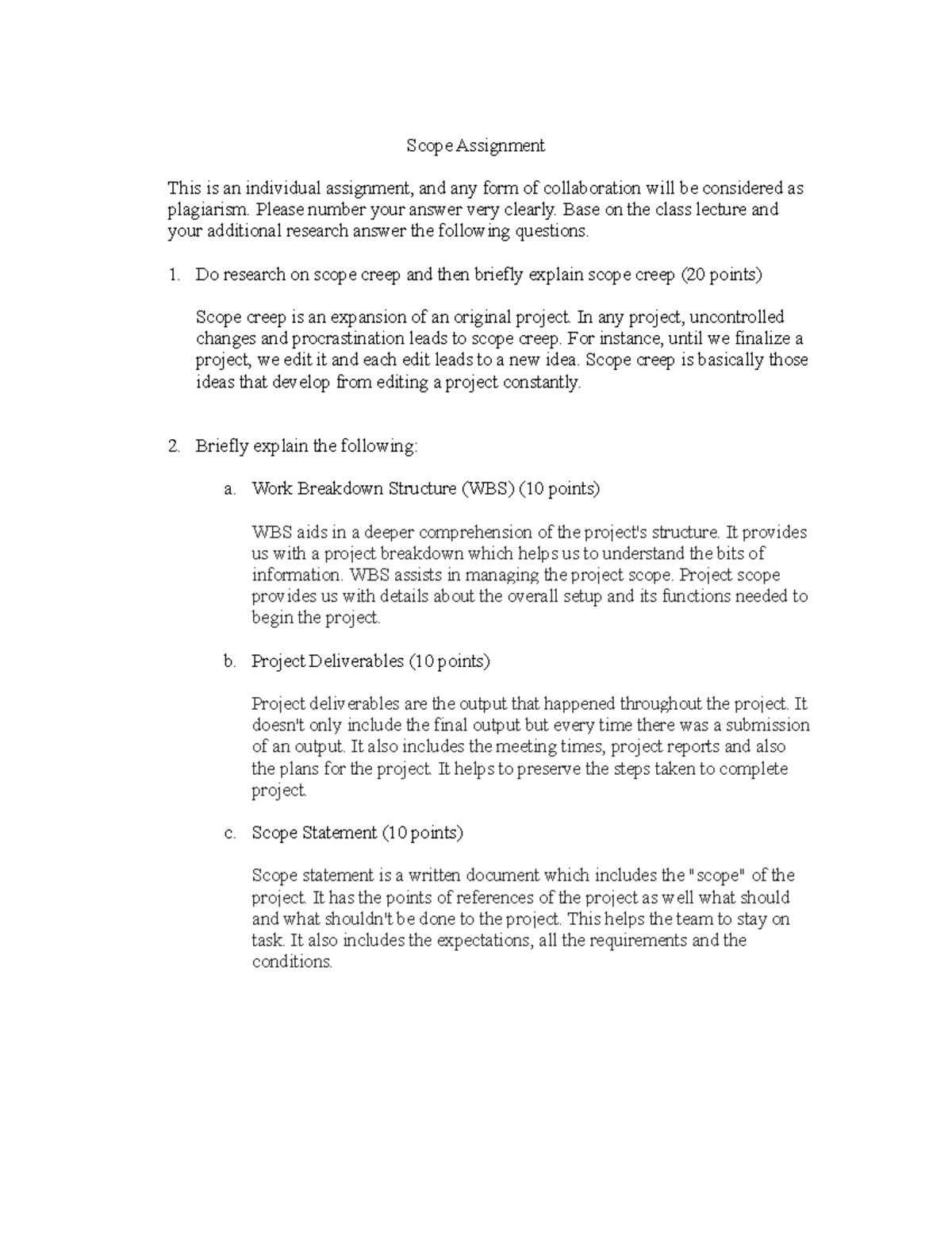Scope Assignemnt - Project management Assignment - Scope Assignment ...