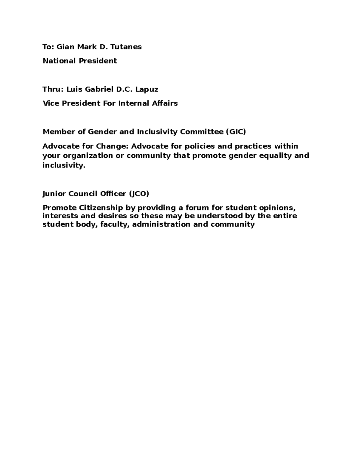 Document - hwje - To: Gian Mark D. Tutanes National President Thru ...