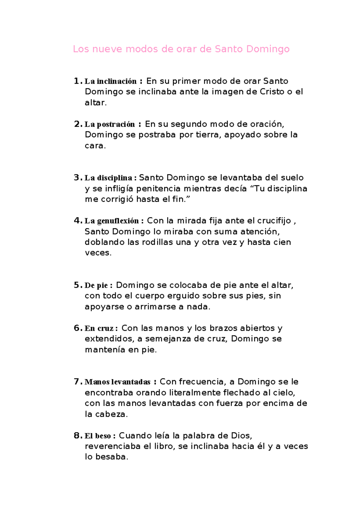Los nueve modos de orar de Santo Domingo 1 - La inclinación : En su ...