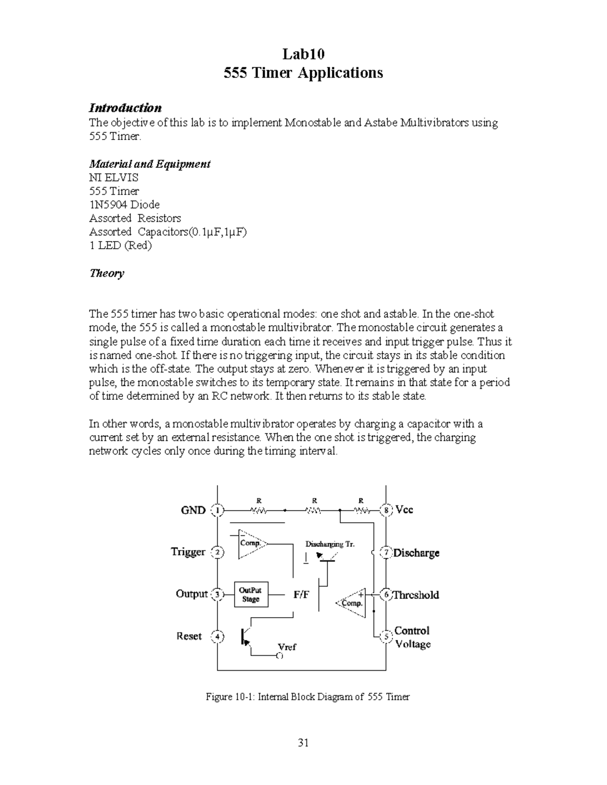 Lab10 - example lab - Lab 555 Timer Applications Introduction The ...