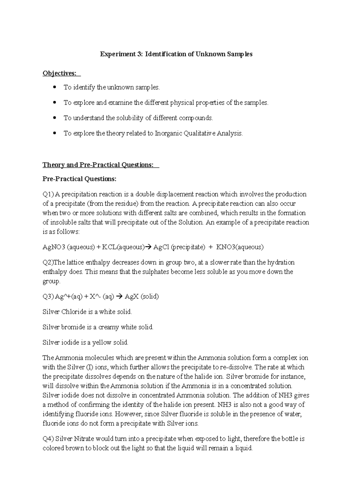 Identifying unknown solids - Experiment 3: Identification of Unknown ...