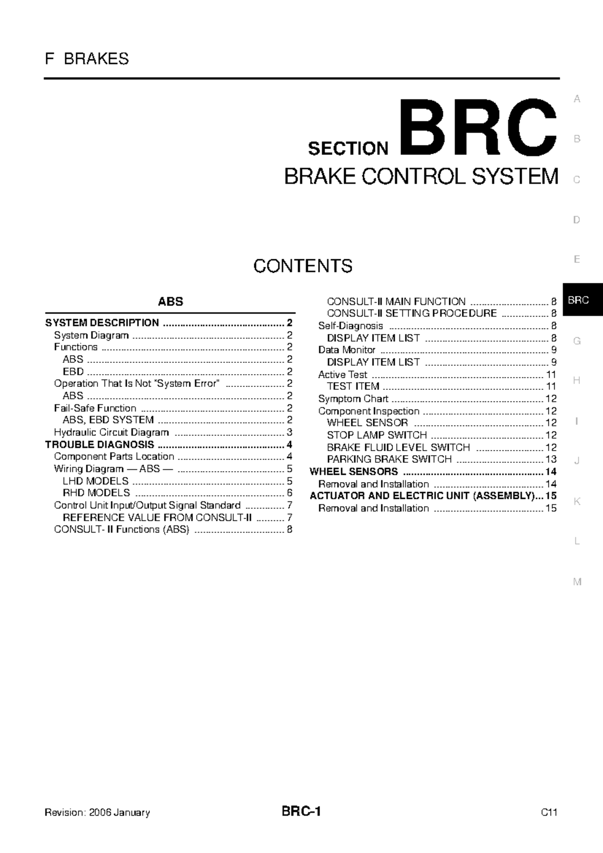 F0778224 BRC fm - BRAKE CONTROL SYSTEM F BRAKES CONTENTS C D E G H I J K L M SECTION BRC A B BRC ...