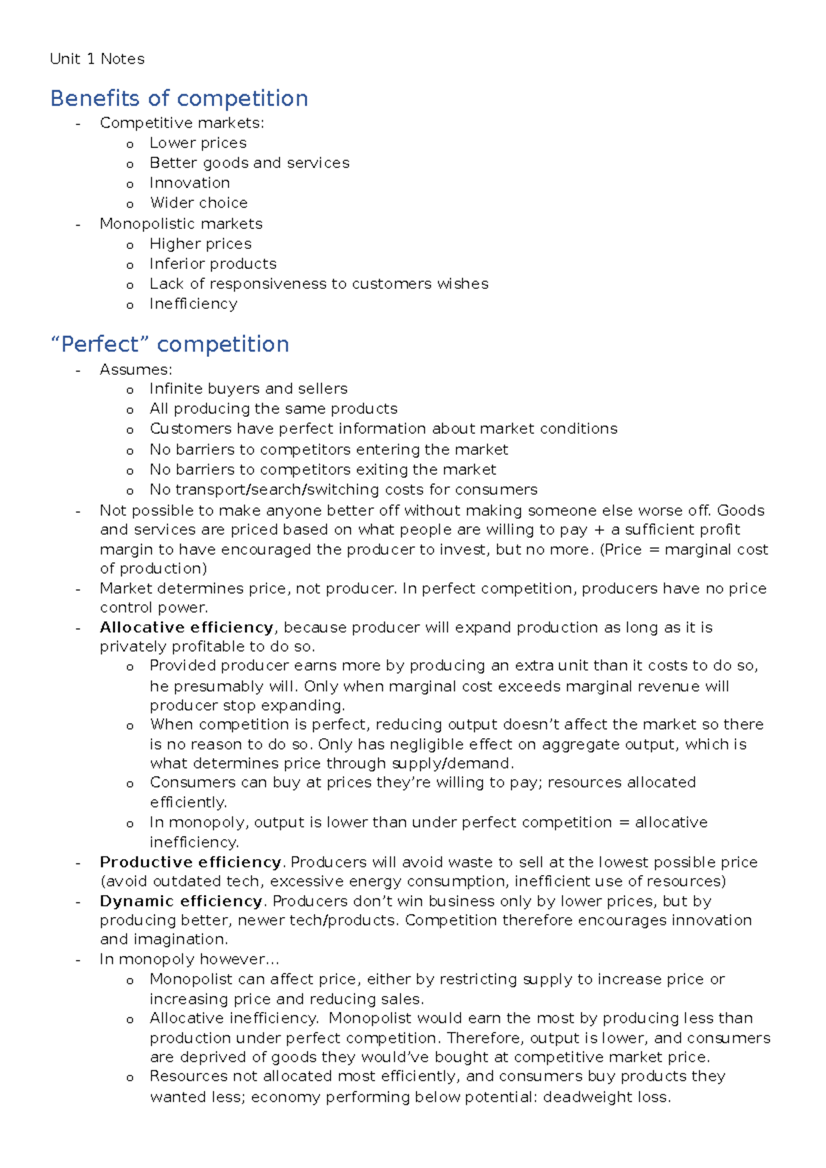 Unit 1 Notes - EU Competition law - Unit 1 Notes Benefits of ...