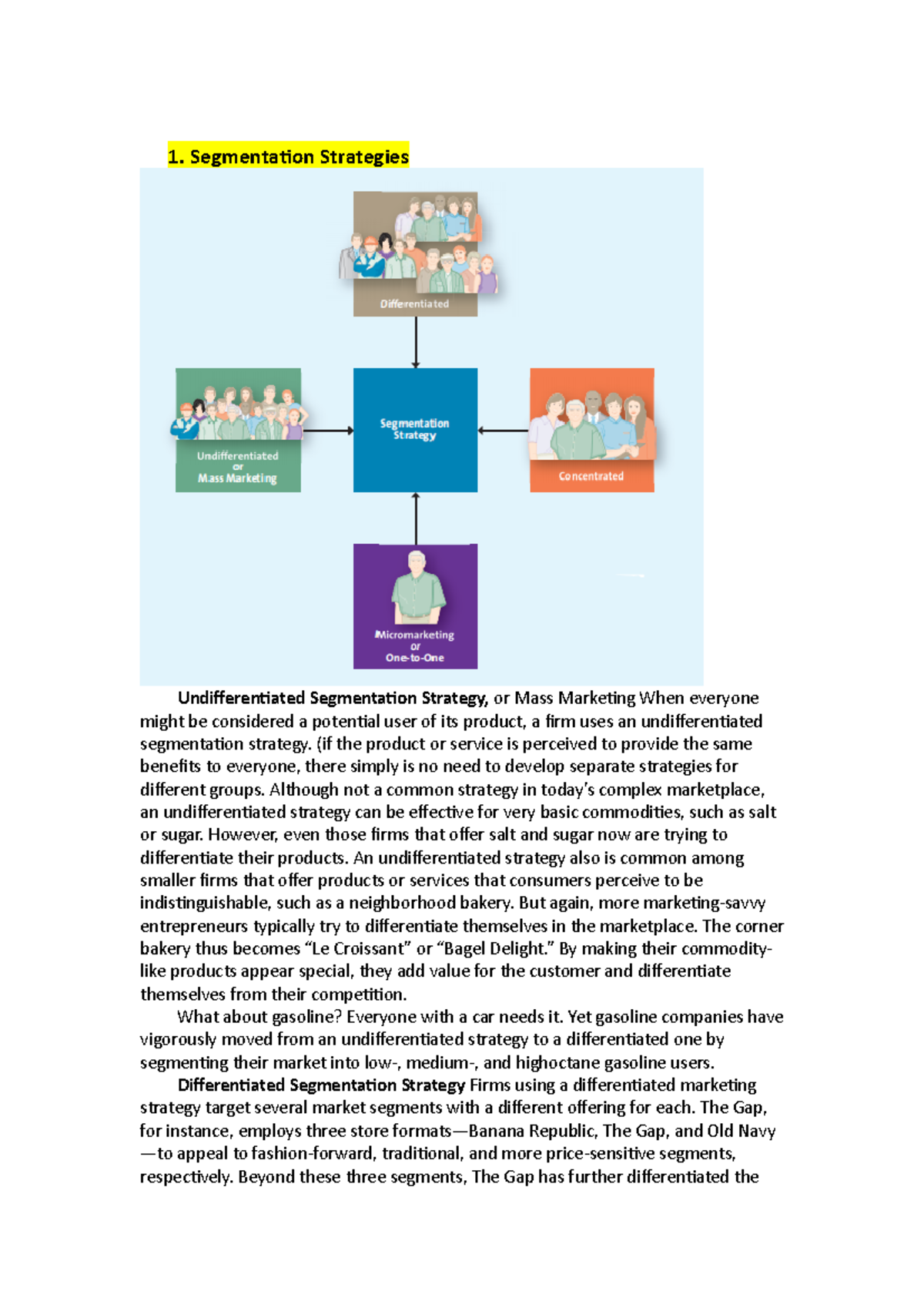 Marketing 2 - 1. Segmentation Strategies Undifferentiated Segmentation ...