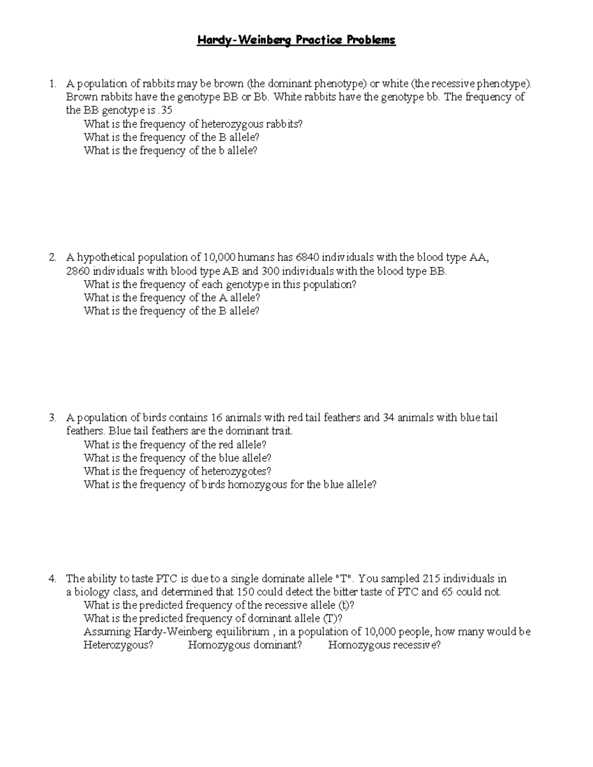 H-W practice problems - gyfljflglgjh, - Hardy-Weinberg Practice ...
