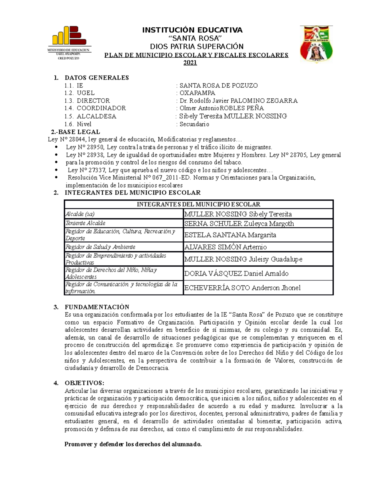 PLAN Municipio Olmer - PLAN - INSTITUCIÓN EDUCATIVA “SANTA ROSA” DIOS ...