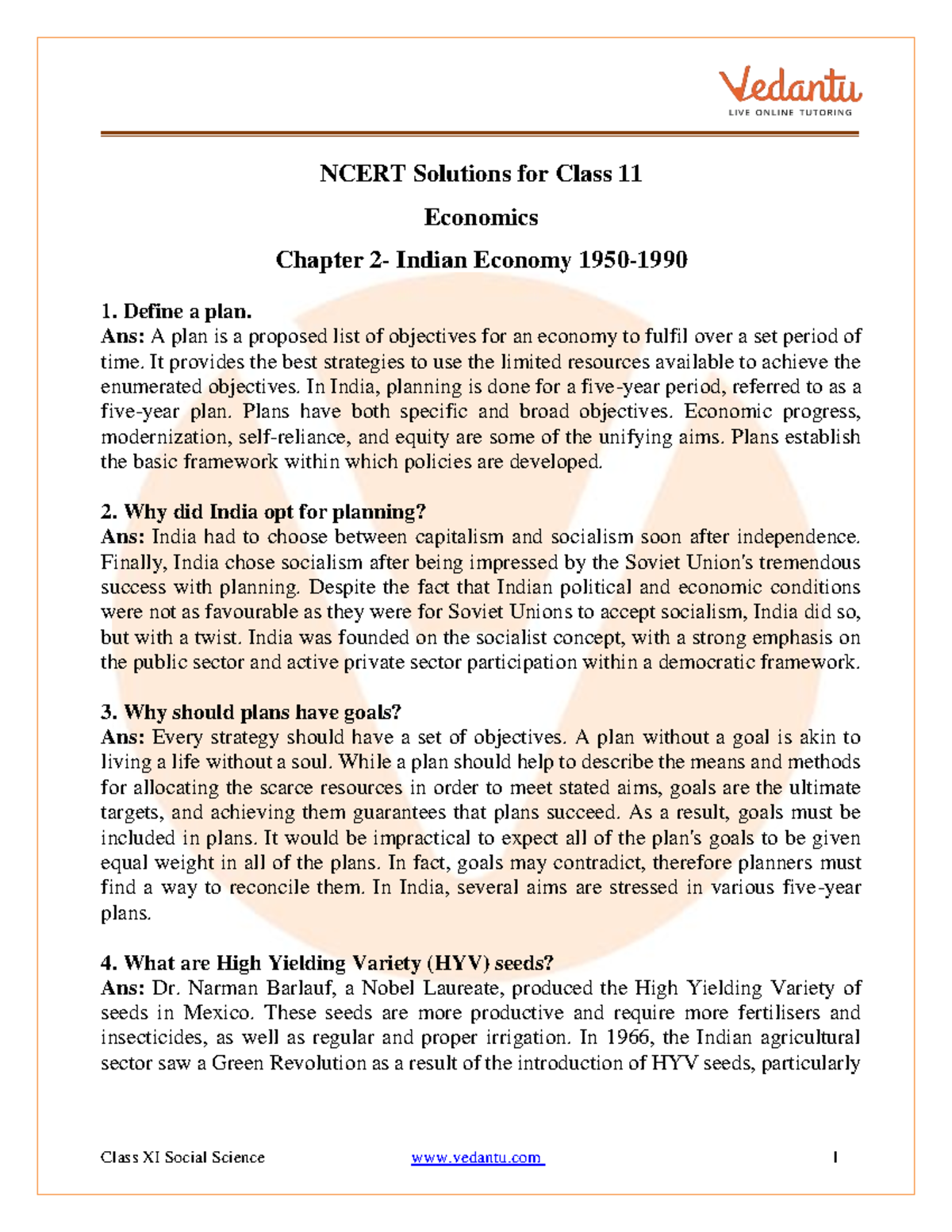 Class 11 Indian Economic Development - Chapter 2 - NCERT Solutions for ...