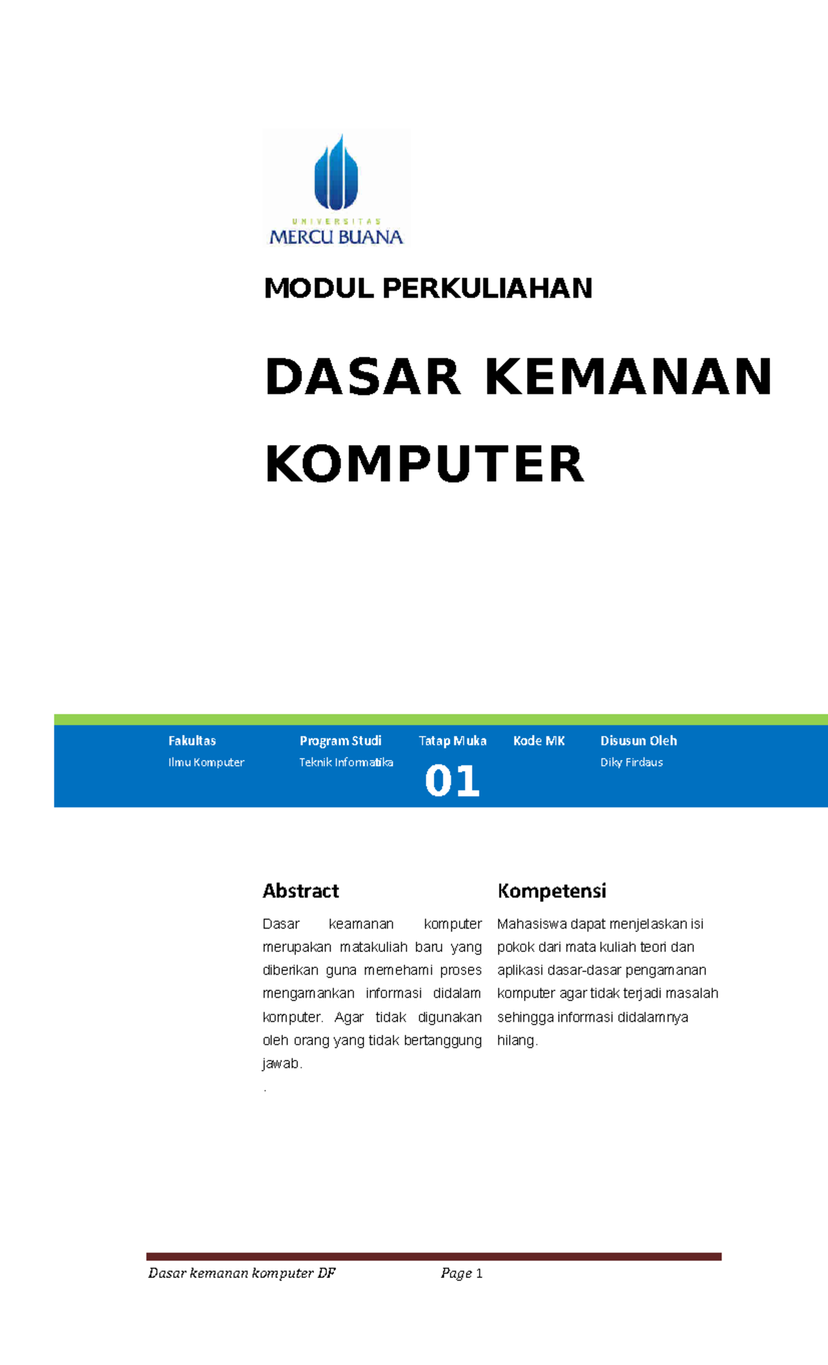 DKK MDL 1 - DKK MDL 1 - MODUL PERKULIAHAN DASAR KEMANAN KOMPUTER ...