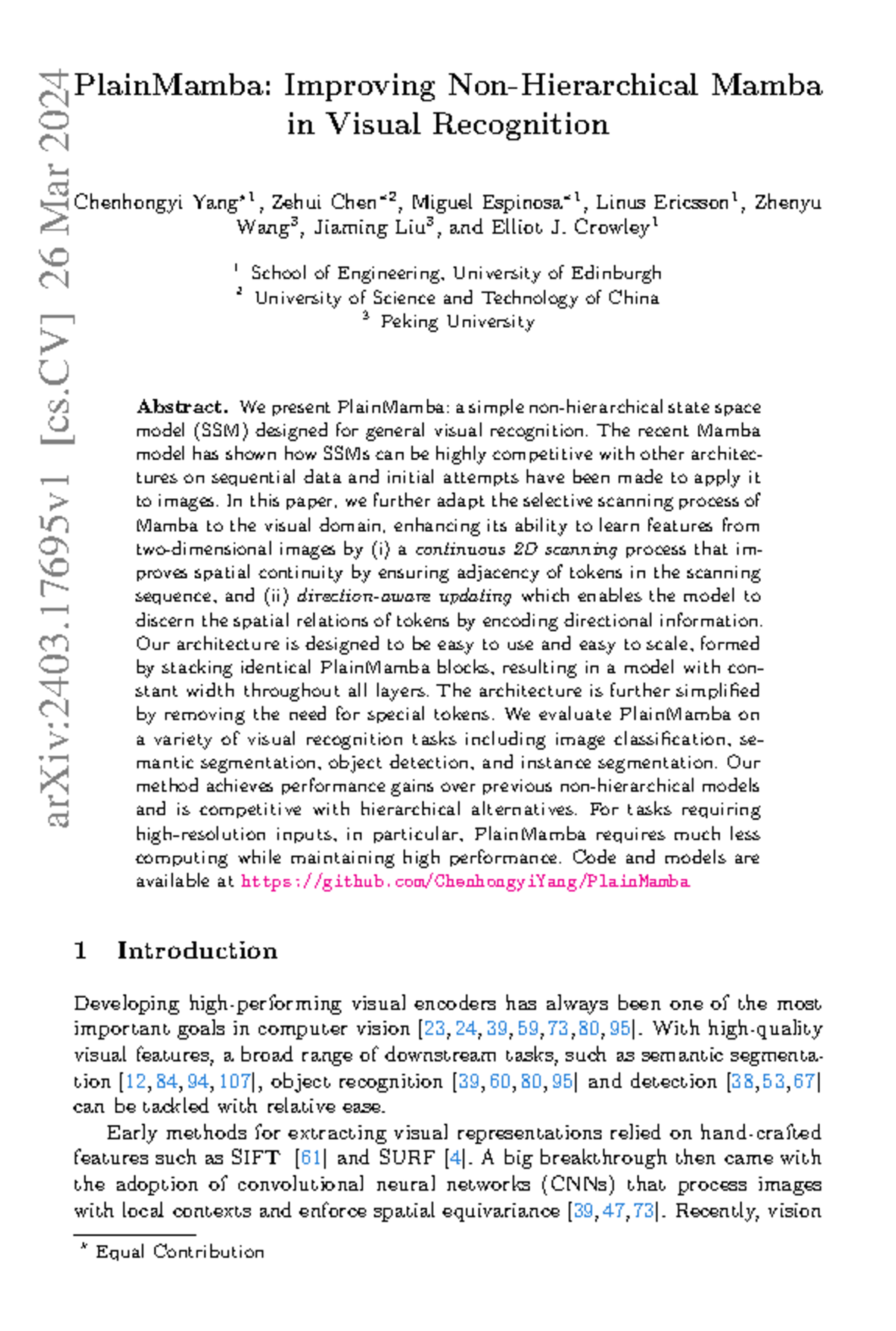Document2303pdf - PlainMamba: Improving Non-Hierarchical Mamba in Visual Recognition Chenhongyi ...
